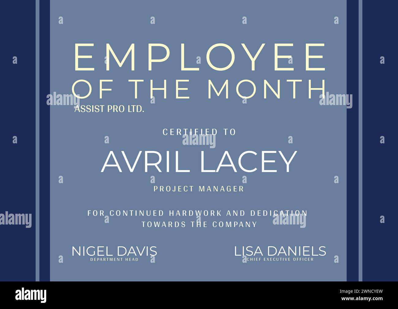 Employee of the month, project manager text with name and details on ...