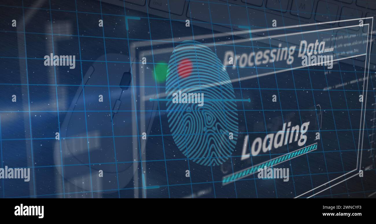 Image of data processing on screen over biometric fingerprint Stock Photo - Alamy