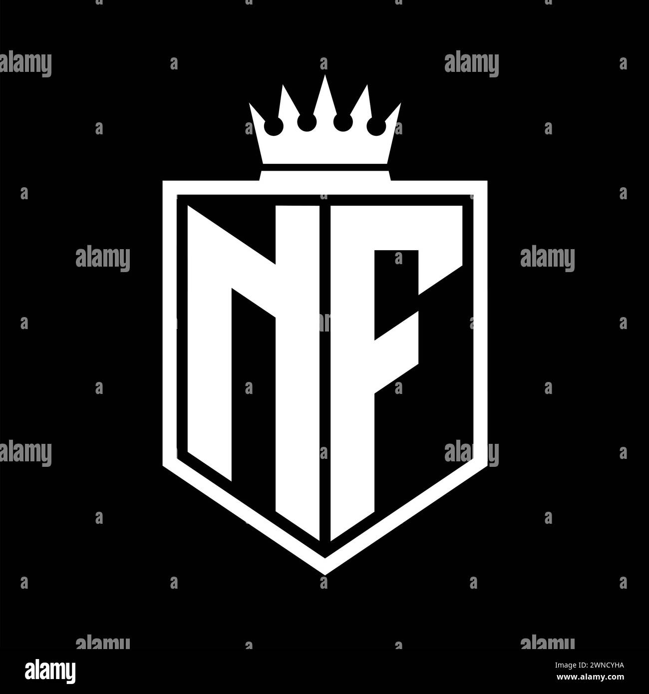 NF Letter Logo monogram bold shield geometric shape with crown outline ...
