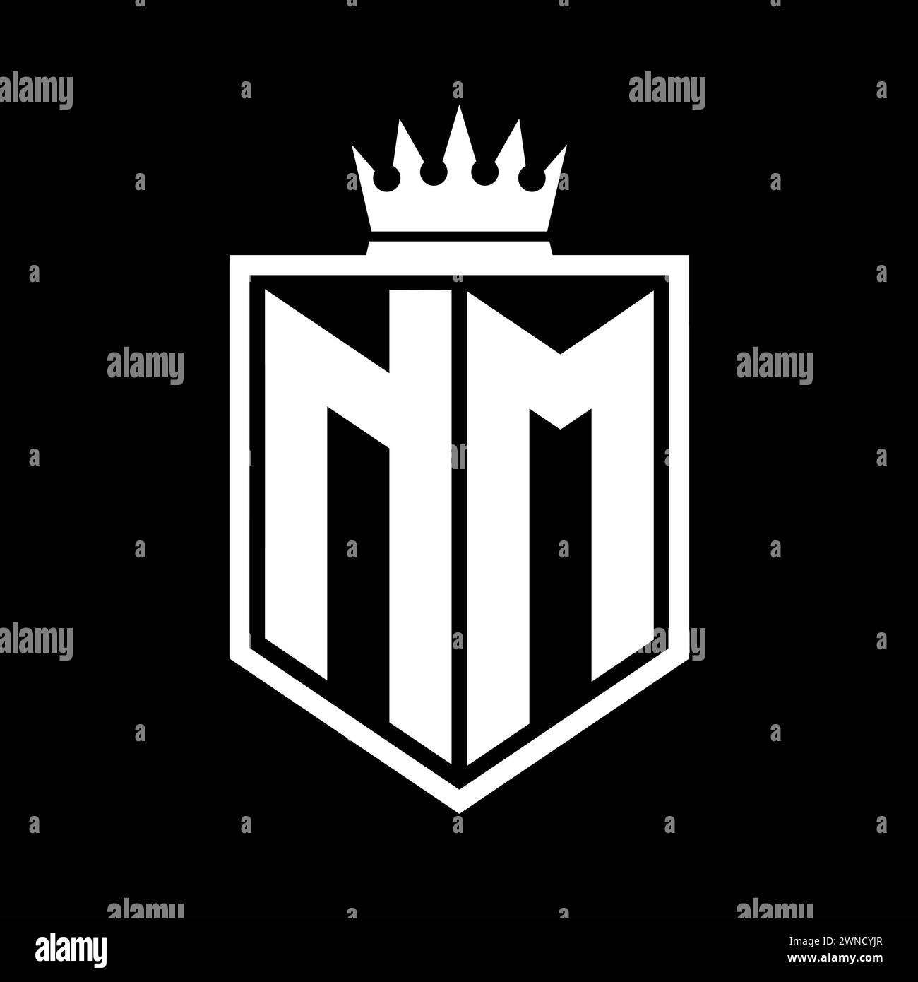 NM Letter Logo monogram bold shield geometric shape with crown outline ...