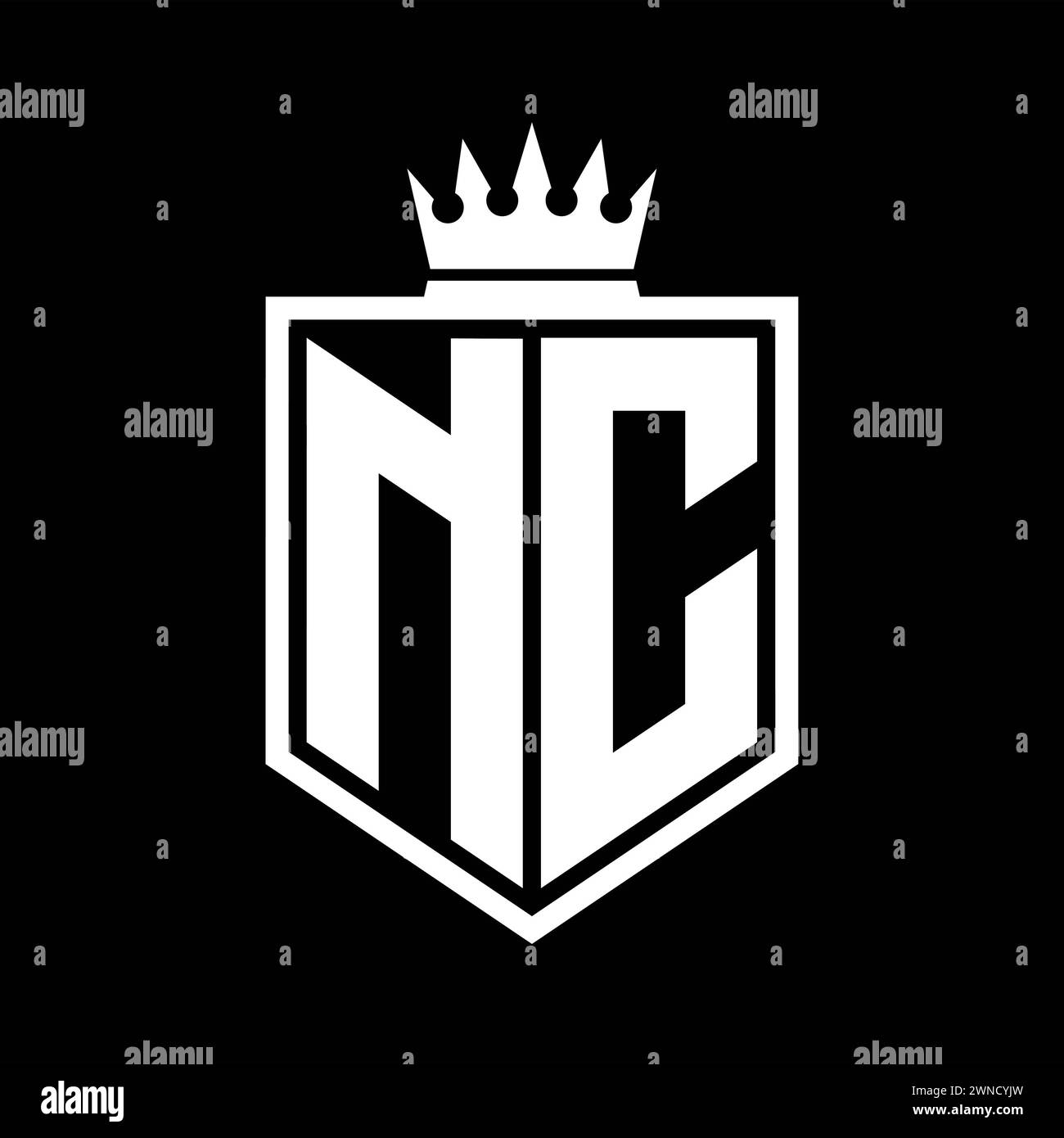 NC Letter Logo monogram bold shield geometric shape with crown outline ...