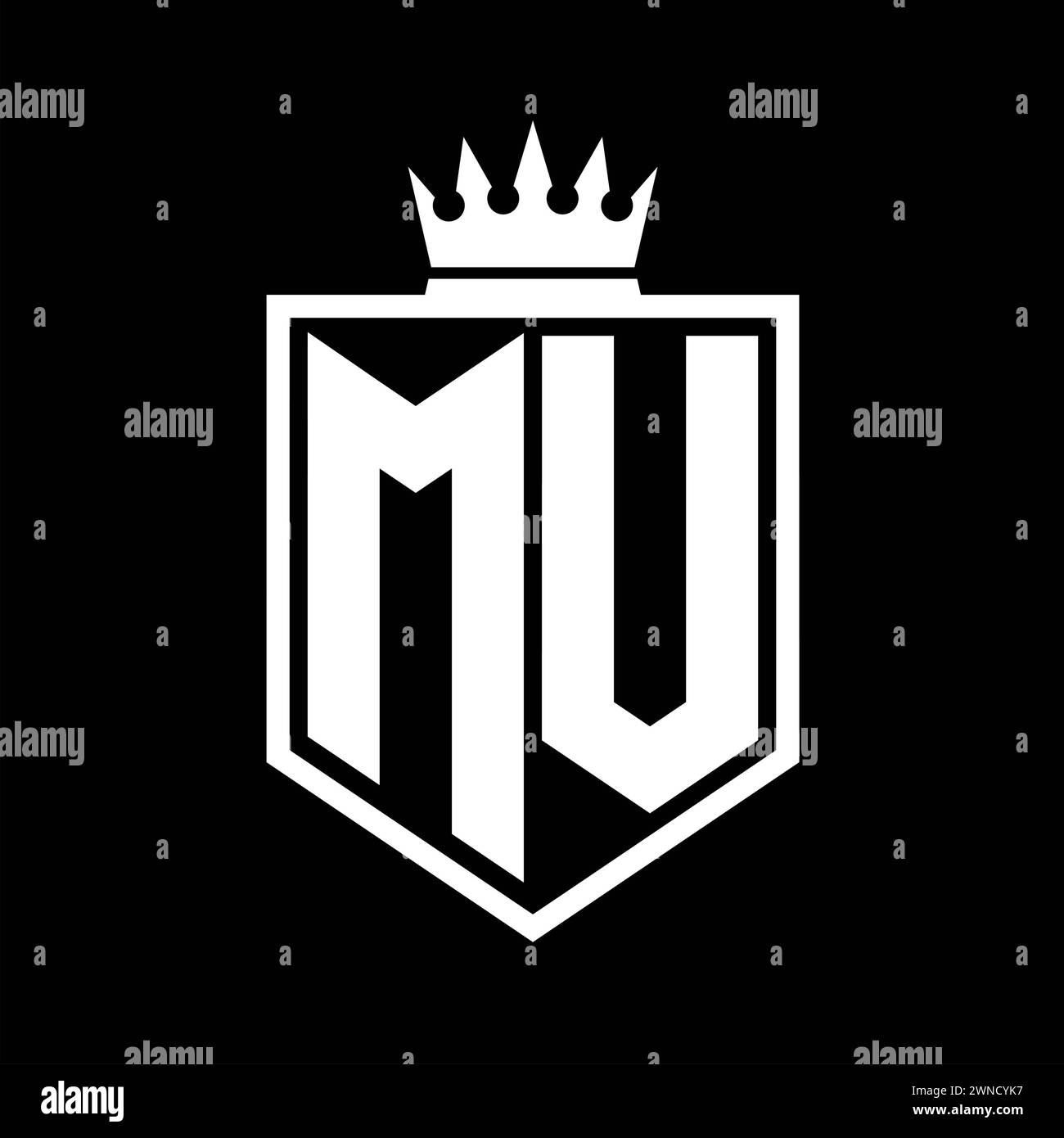 MV Letter Logo monogram bold shield geometric shape with crown outline ...