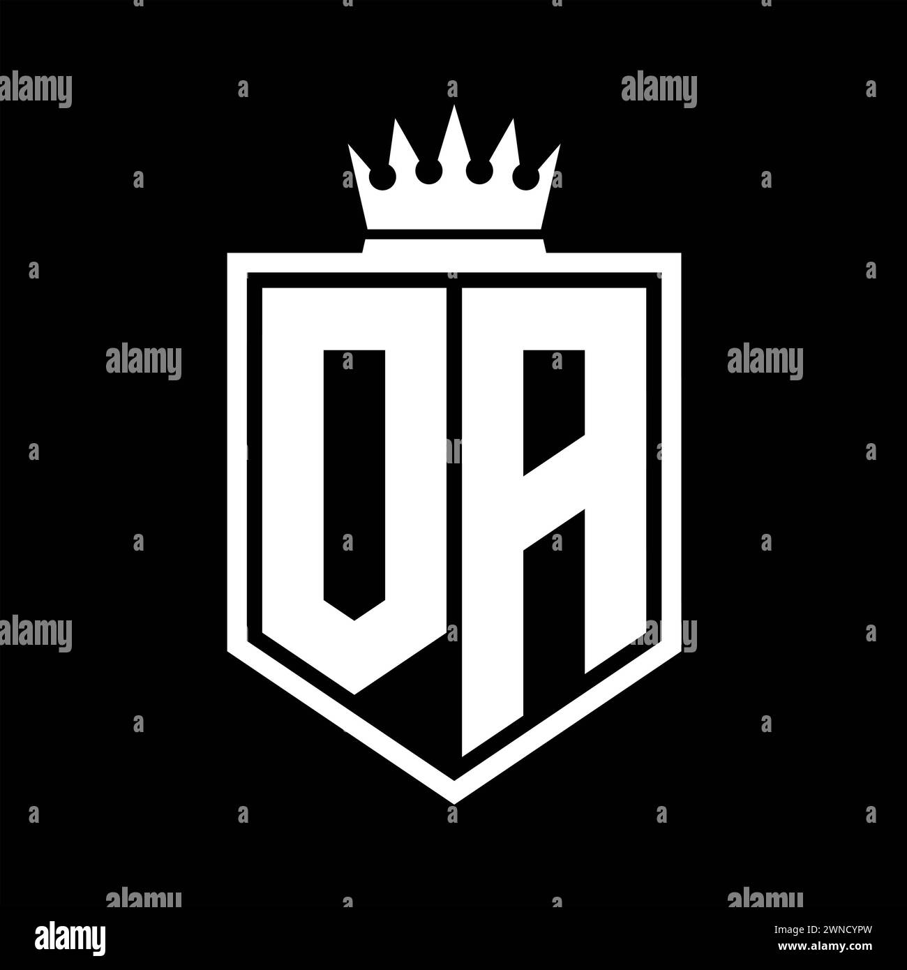 OA Letter Logo monogram bold shield geometric shape with crown outline ...
