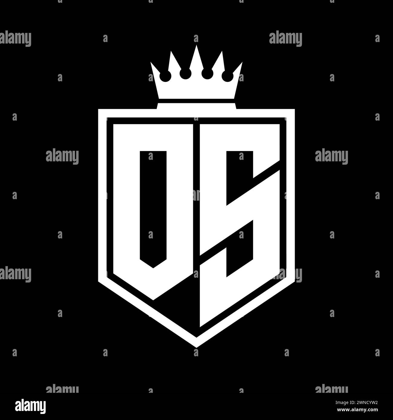 OS Letter Logo monogram bold shield geometric shape with crown outline ...