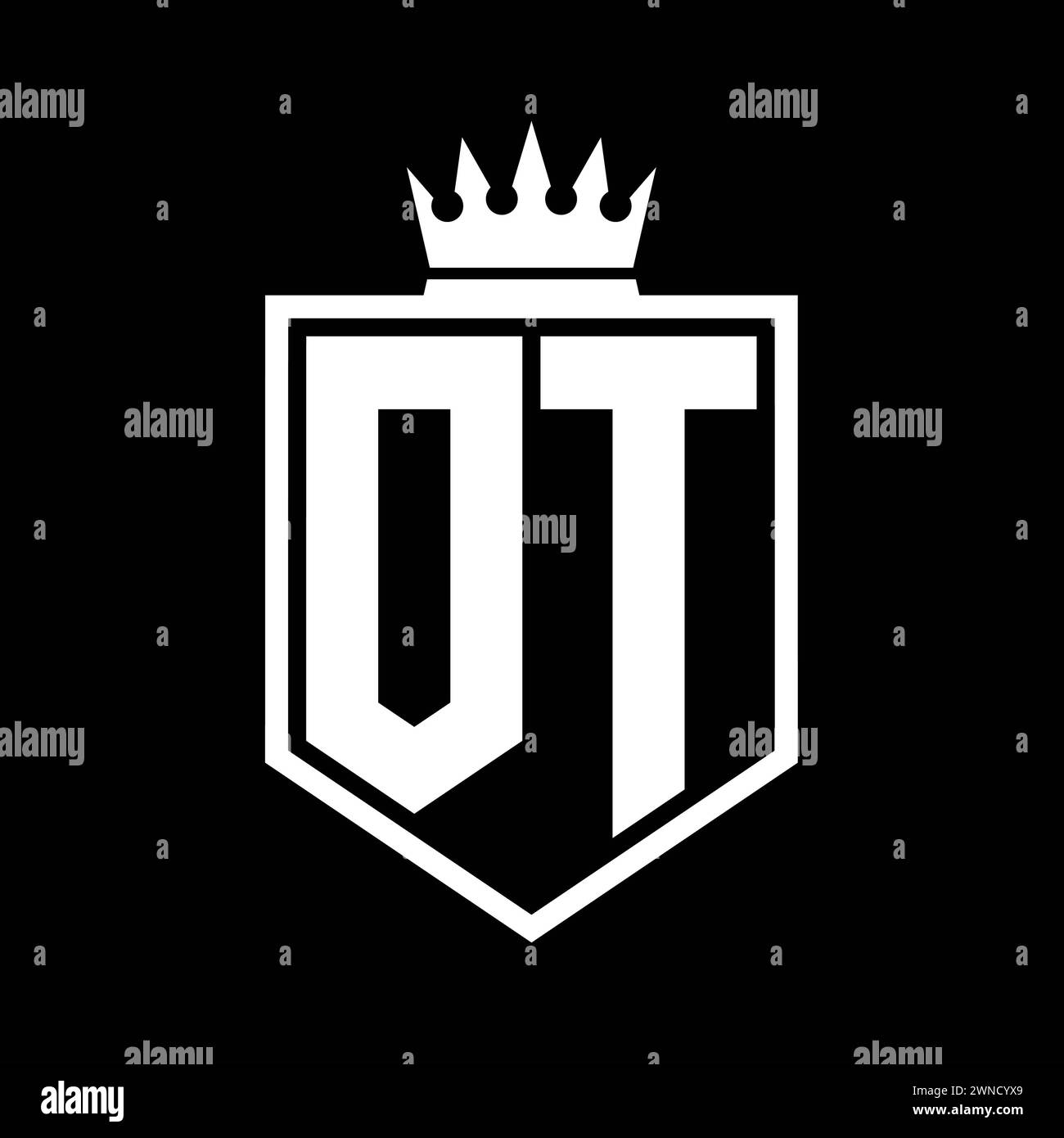 OT Letter Logo monogram bold shield geometric shape with crown outline ...