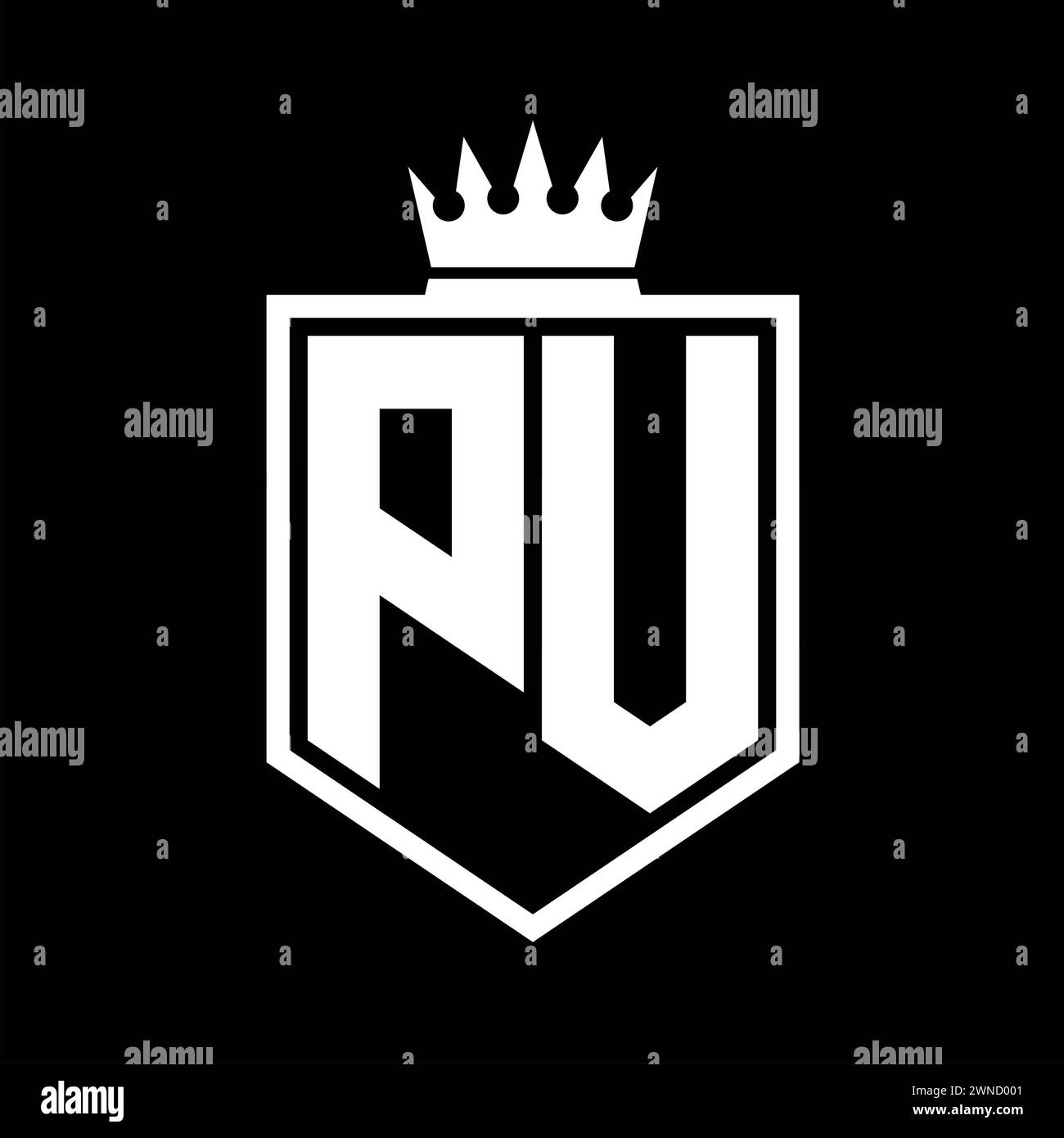 PV Letter Logo monogram bold shield geometric shape with crown outline ...