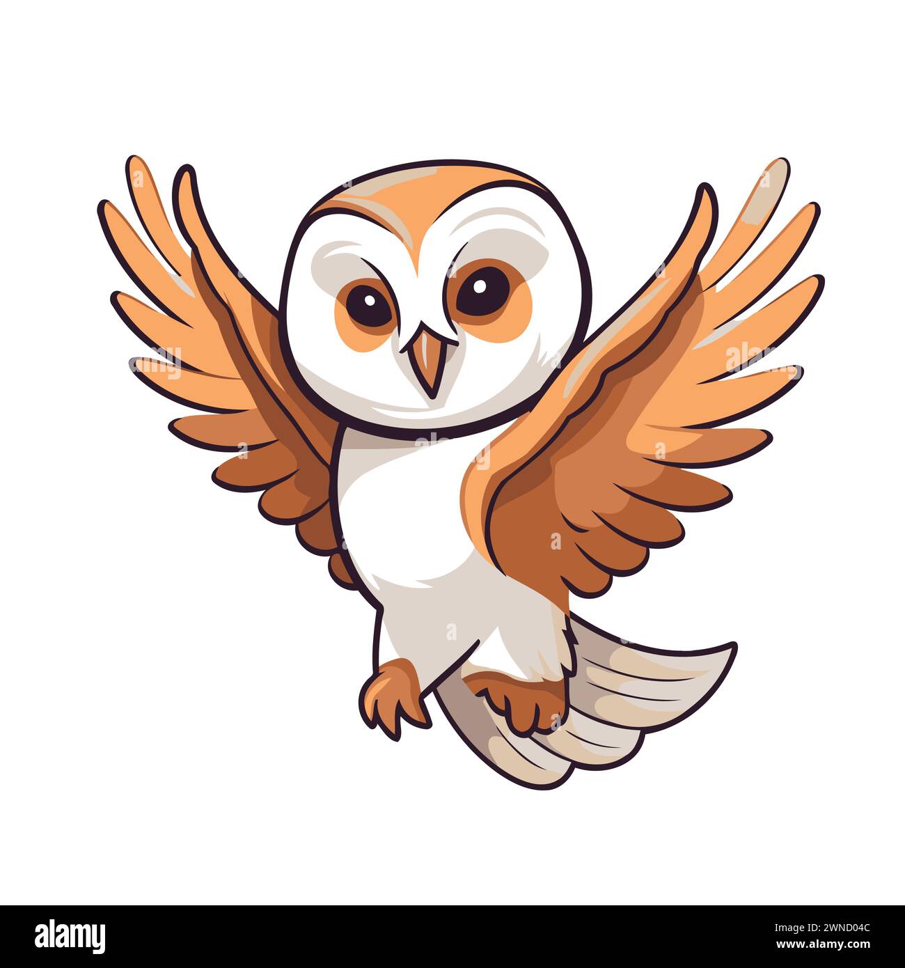 Owl flying with open wings. Cartoon vector illustration isolated on ...