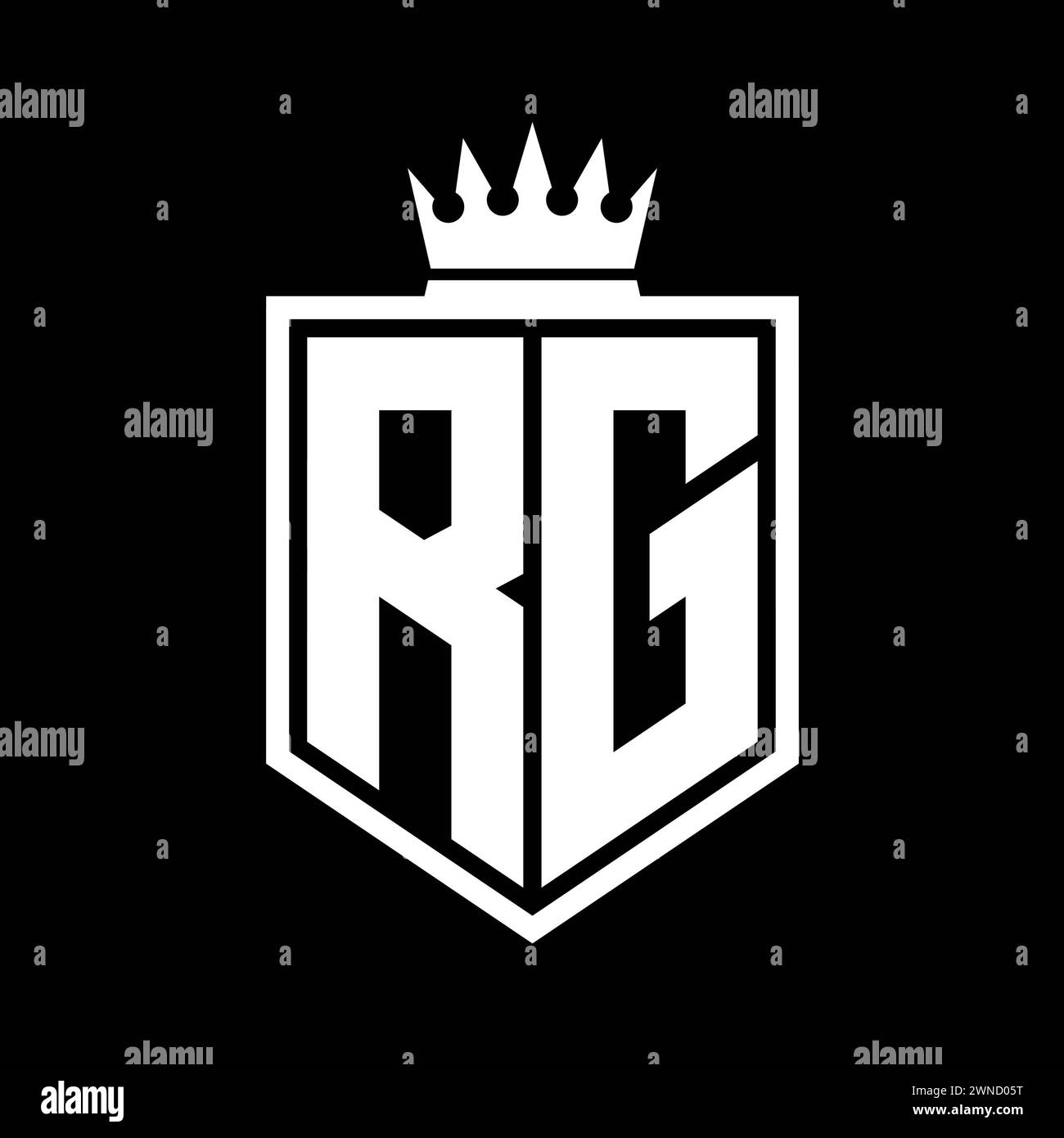 RG Letter Logo monogram bold shield geometric shape with crown outline ...