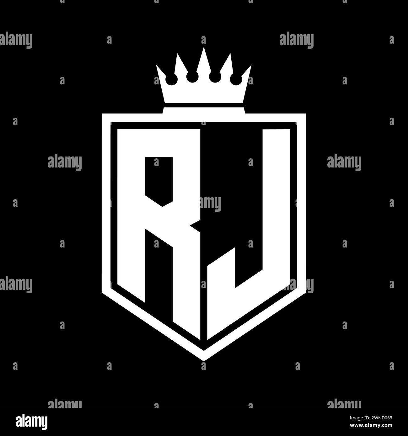 RJ Letter Logo monogram bold shield geometric shape with crown outline ...