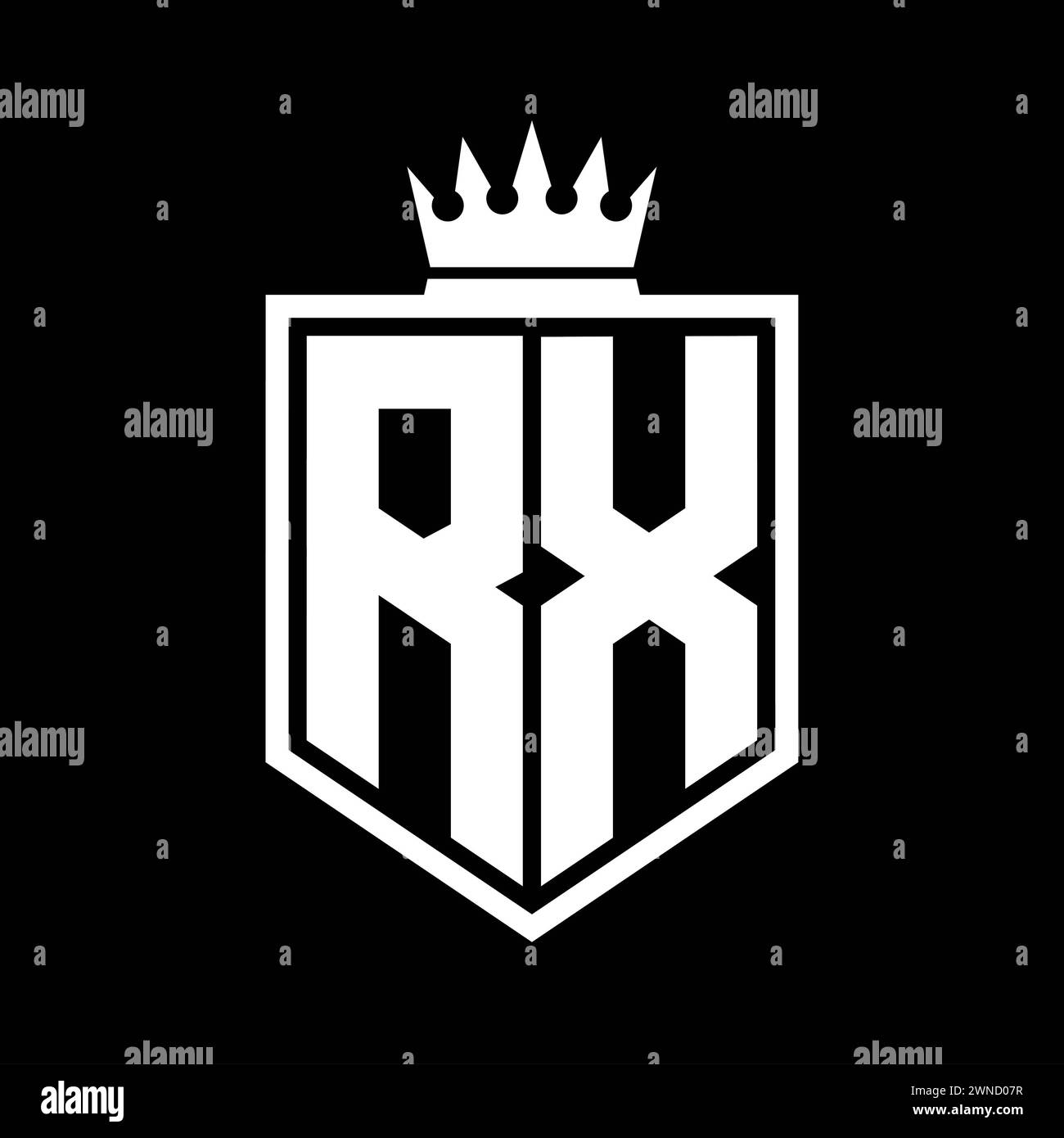 RX Letter Logo monogram bold shield geometric shape with crown outline ...