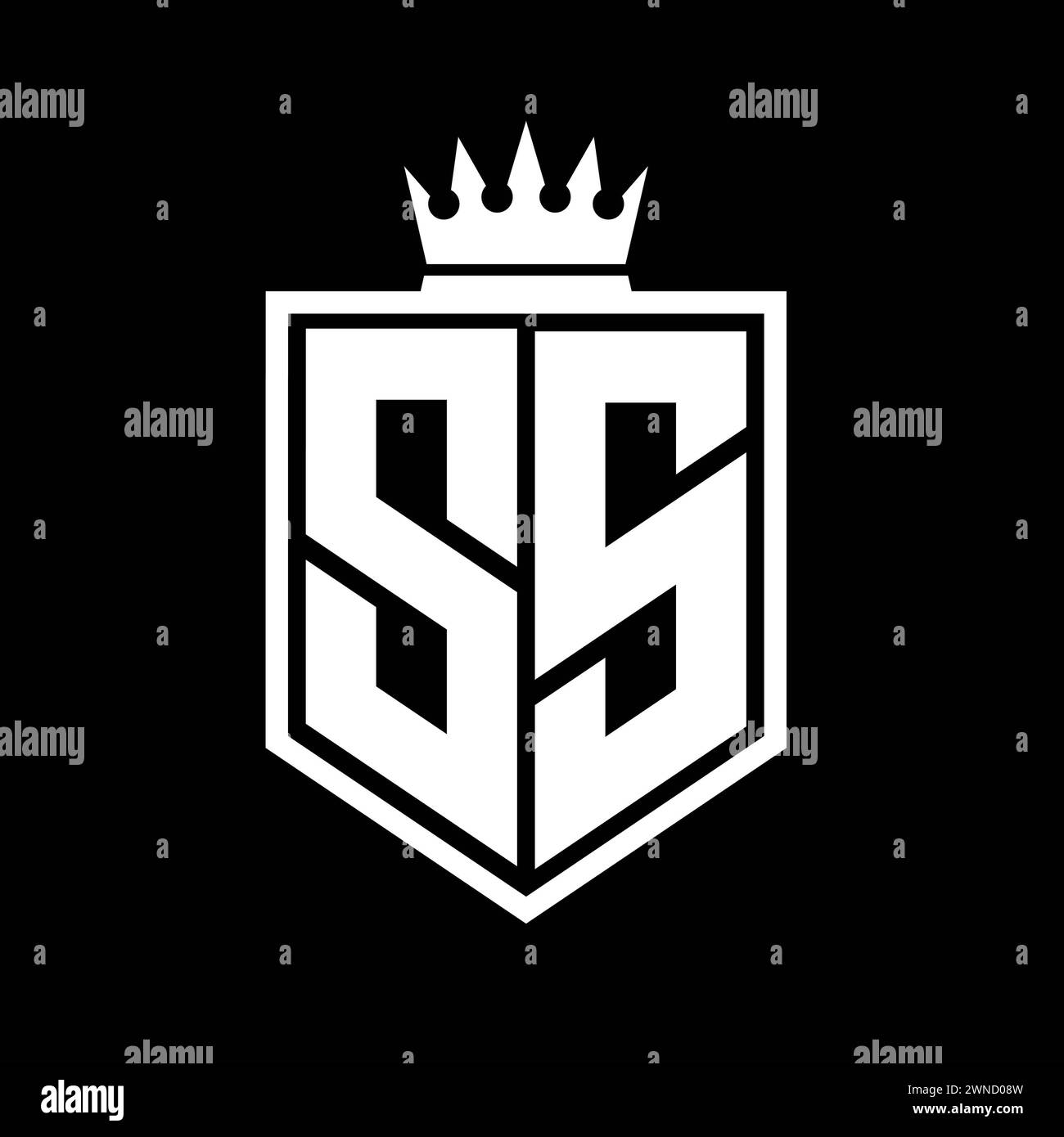 SS Letter Logo monogram bold shield geometric shape with crown outline ...