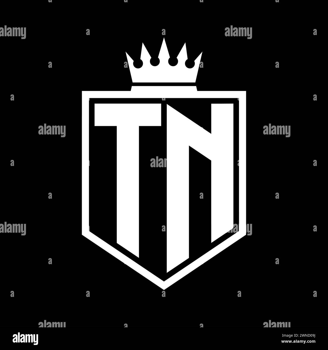 TN Letter Logo monogram bold shield geometric shape with crown outline ...