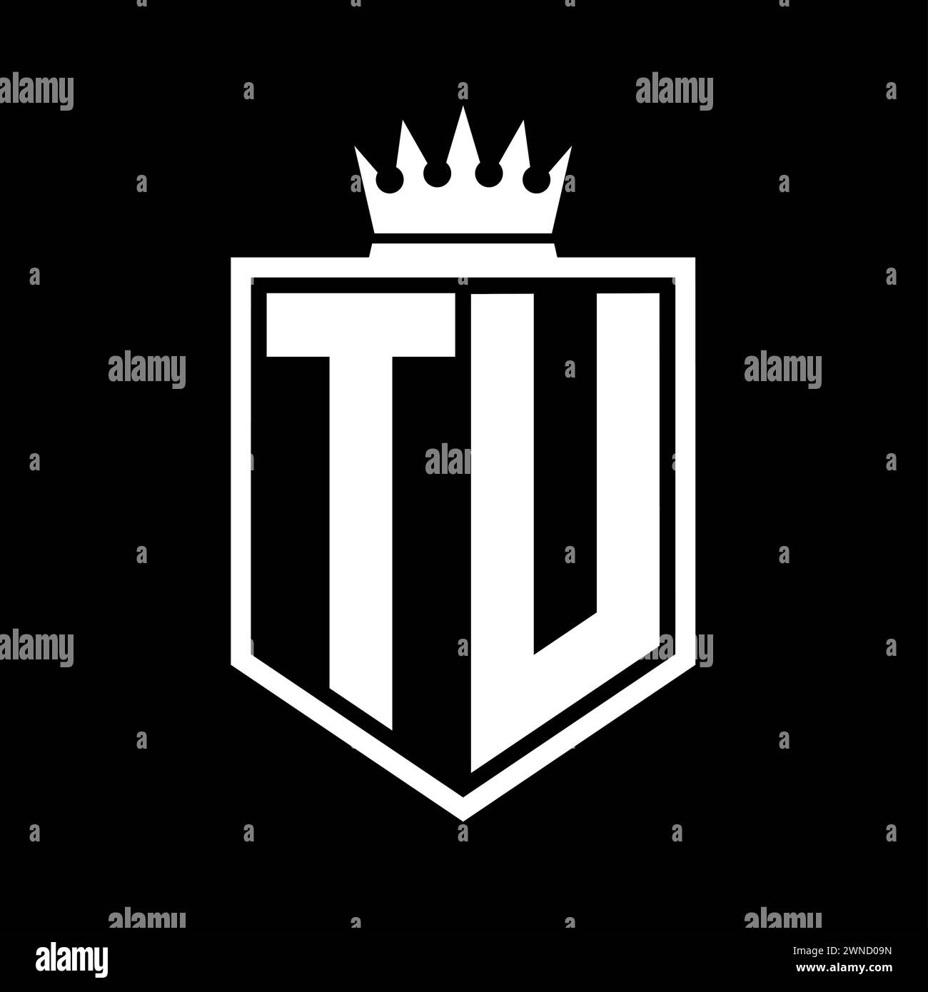TU Letter Logo monogram bold shield geometric shape with crown outline ...