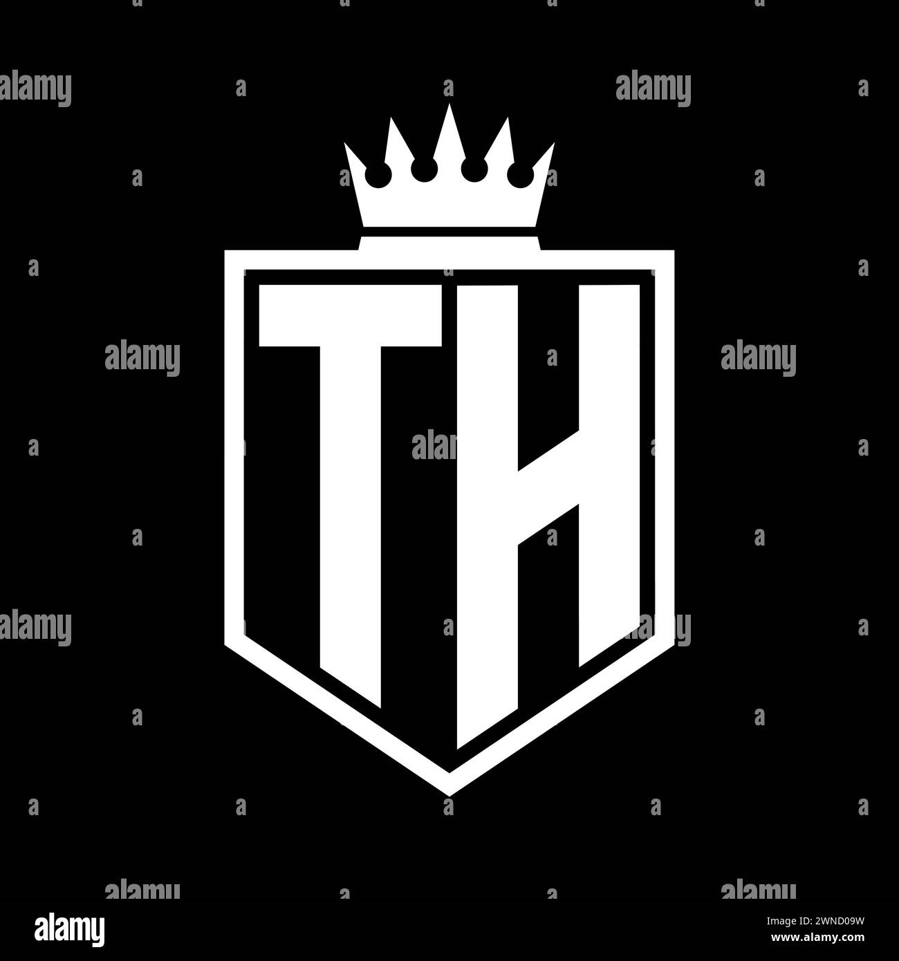 TH Letter Logo monogram bold shield geometric shape with crown outline ...