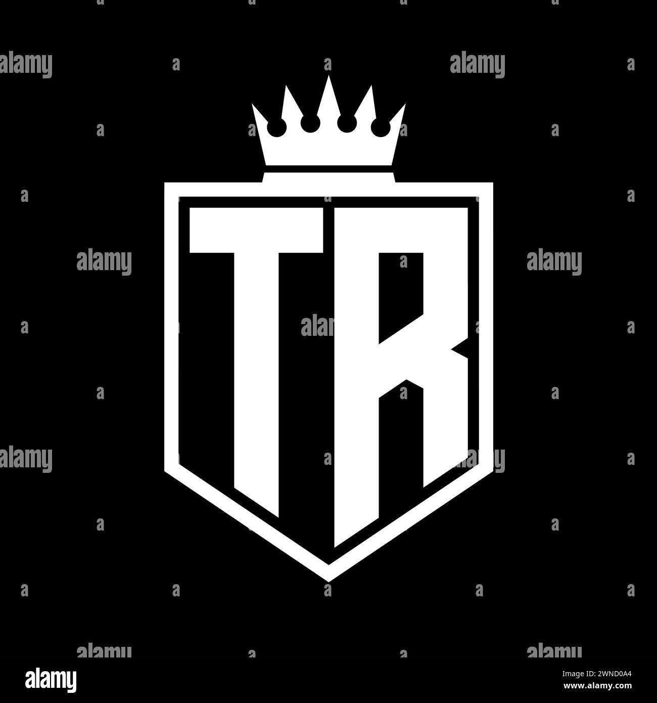 TR Letter Logo monogram bold shield geometric shape with crown outline ...
