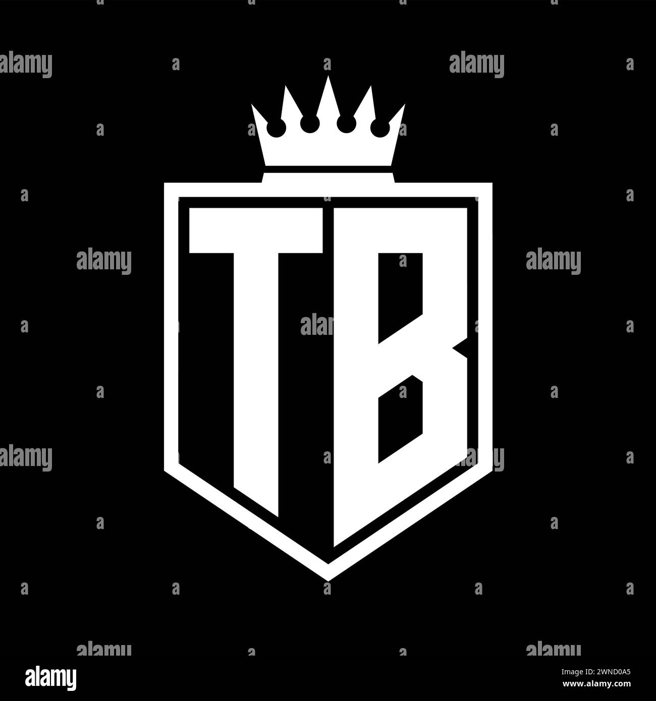 TB Letter Logo monogram bold shield geometric shape with crown outline ...
