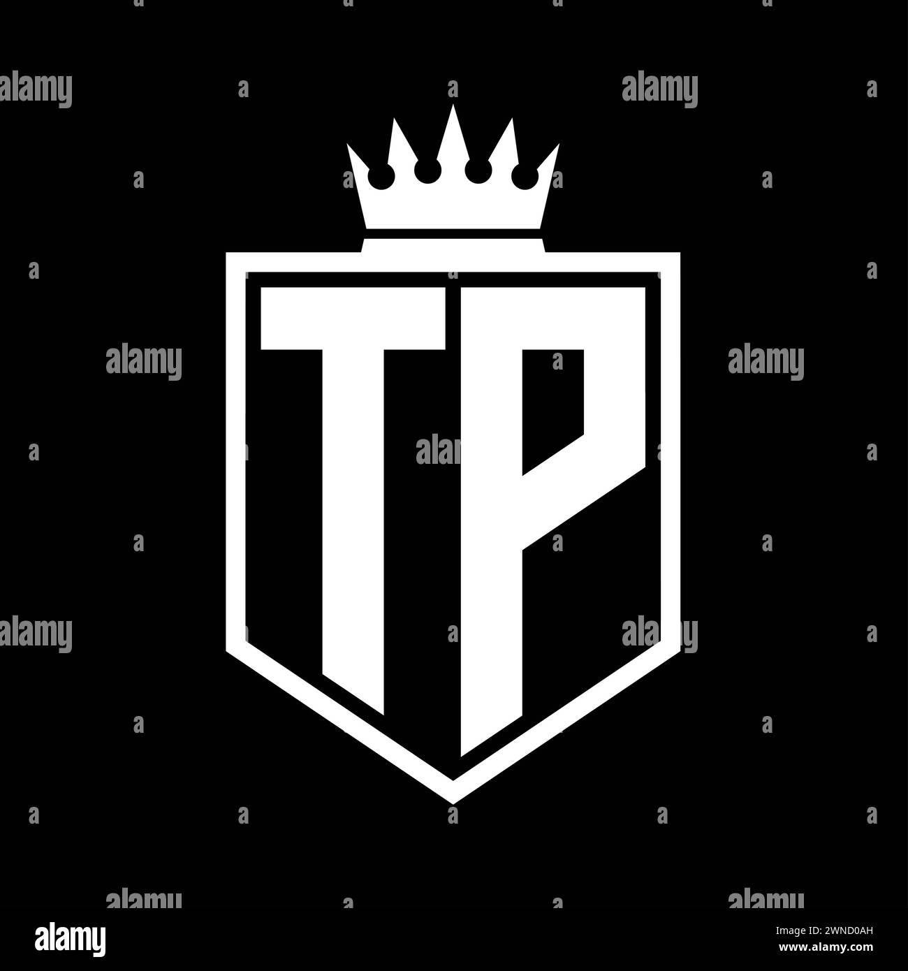 TP Letter Logo monogram bold shield geometric shape with crown outline ...