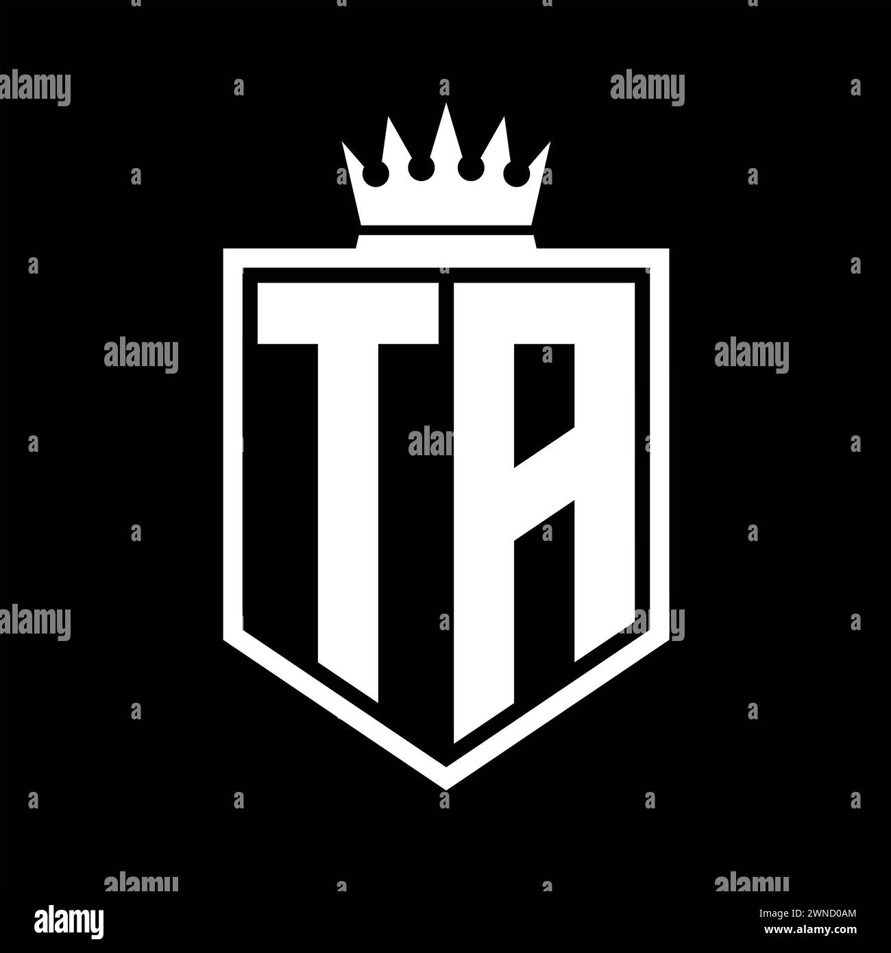 TA Letter Logo monogram bold shield geometric shape with crown outline ...