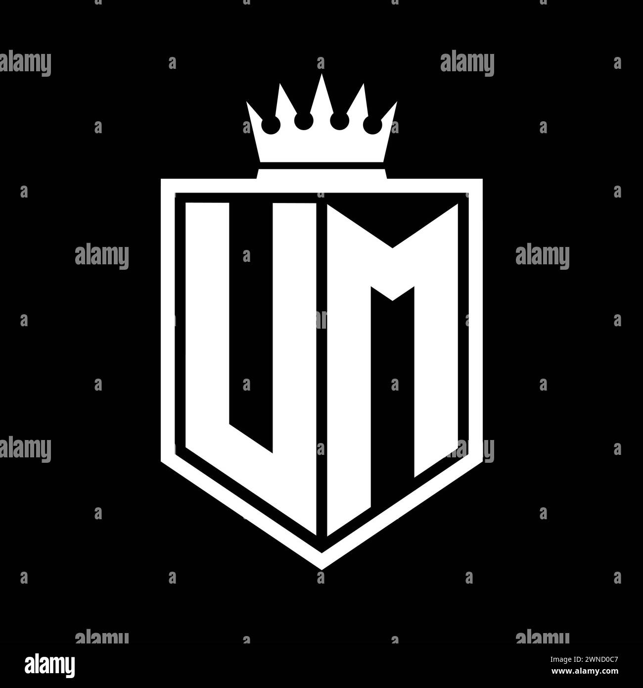 UM Letter Logo monogram bold shield geometric shape with crown outline ...