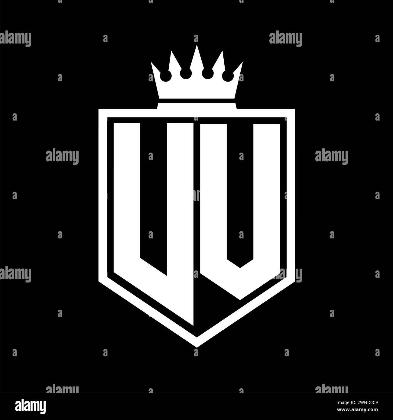 UV Letter Logo monogram bold shield geometric shape with crown outline black and white style ...