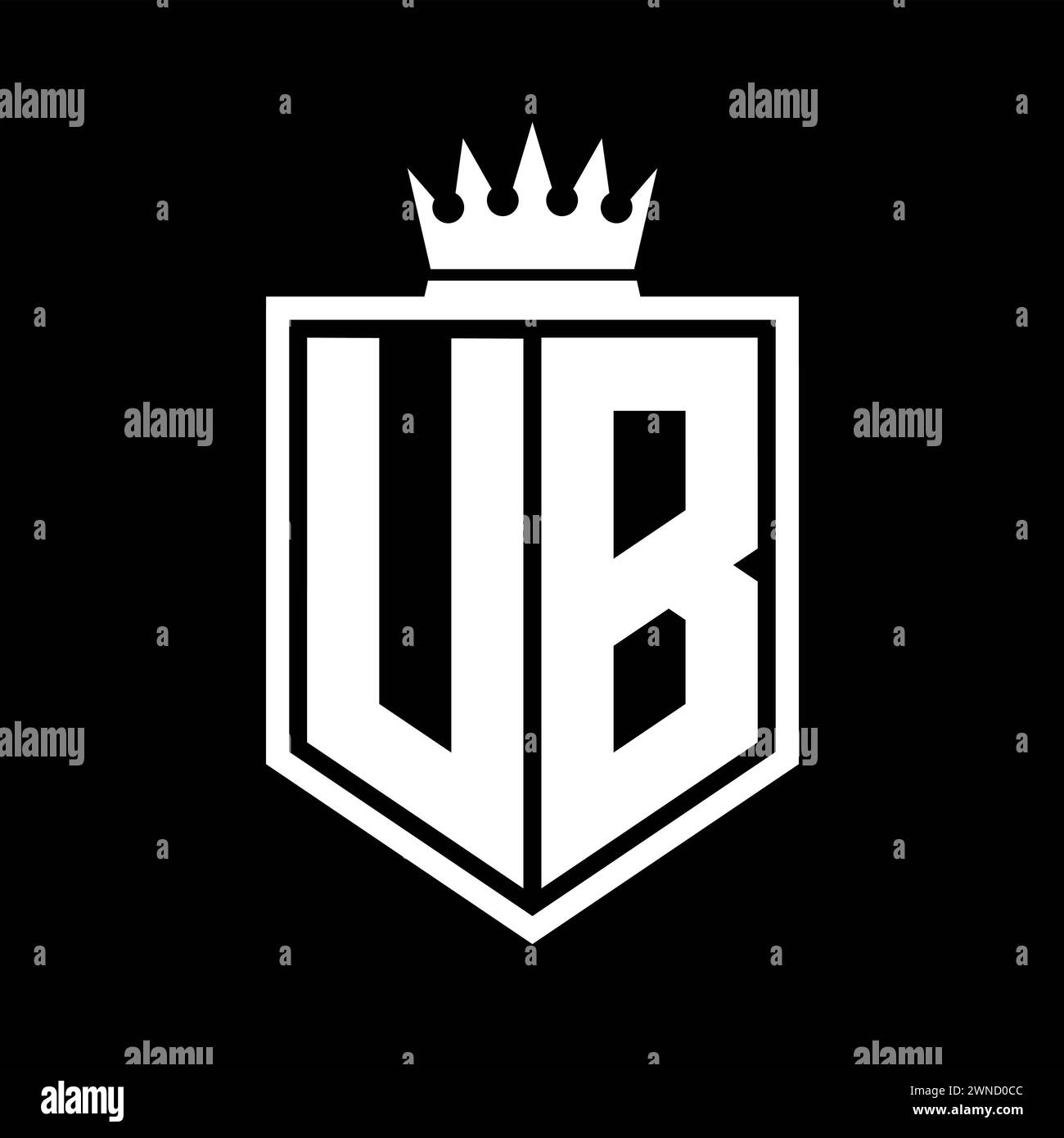 UB Letter Logo monogram bold shield geometric shape with crown outline ...