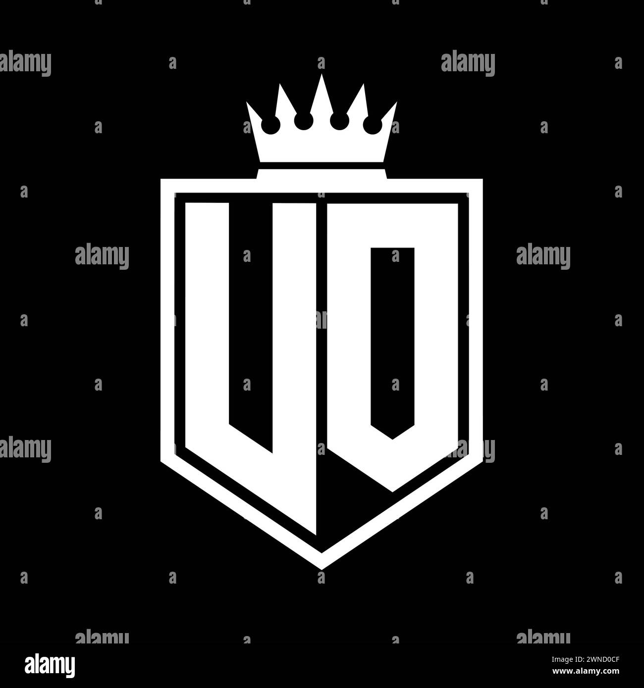 UO Letter Logo monogram bold shield geometric shape with crown outline ...
