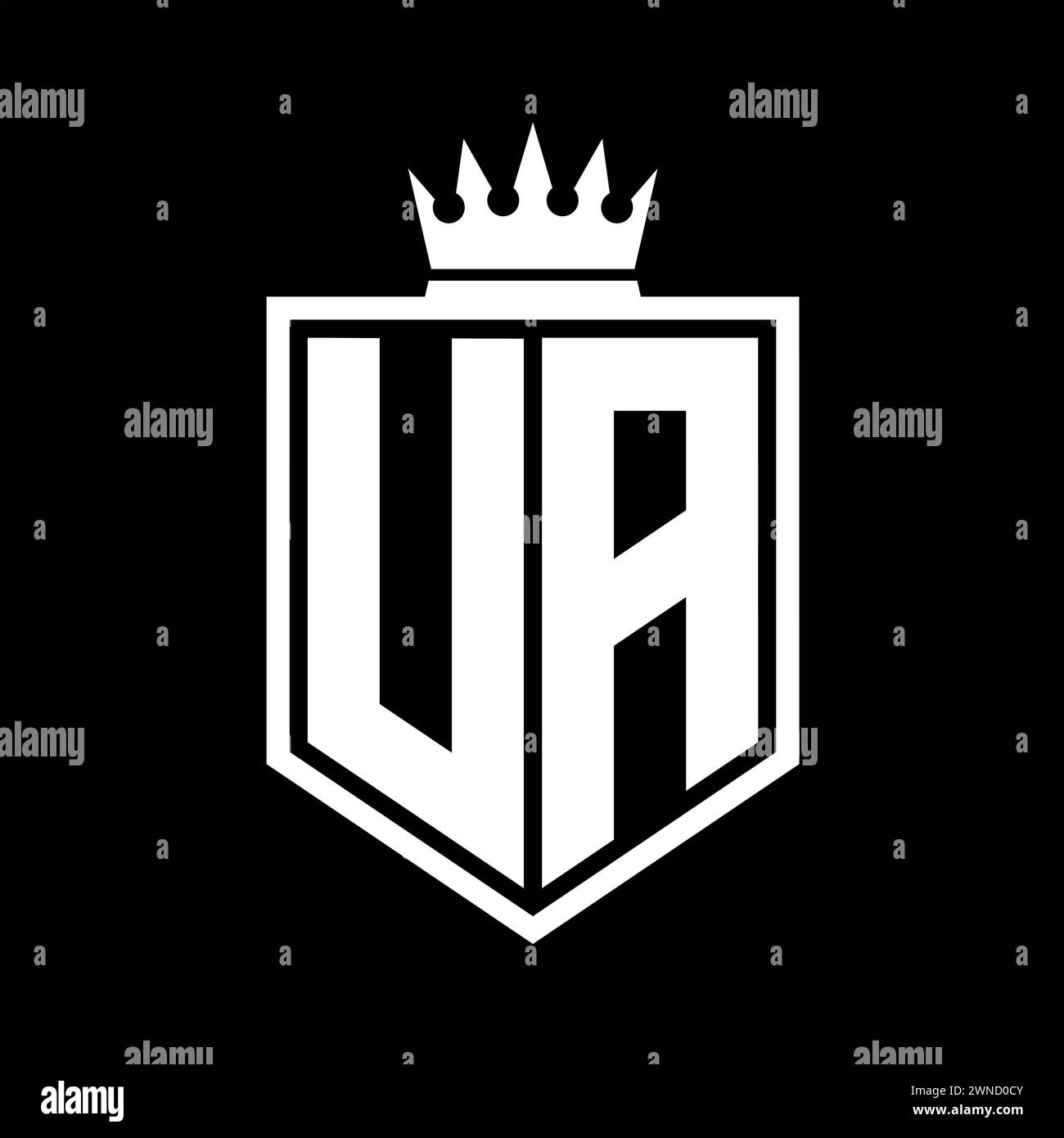 UA Letter Logo monogram bold shield geometric shape with crown outline ...