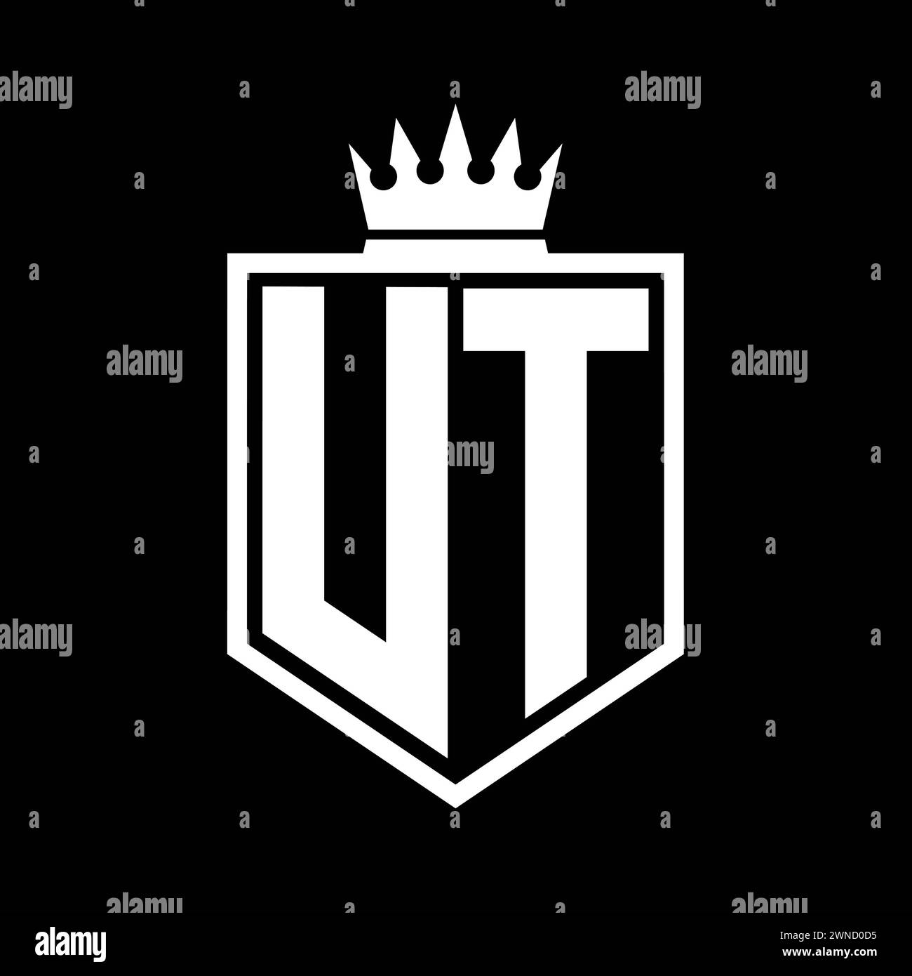 UT Letter Logo monogram bold shield geometric shape with crown outline ...