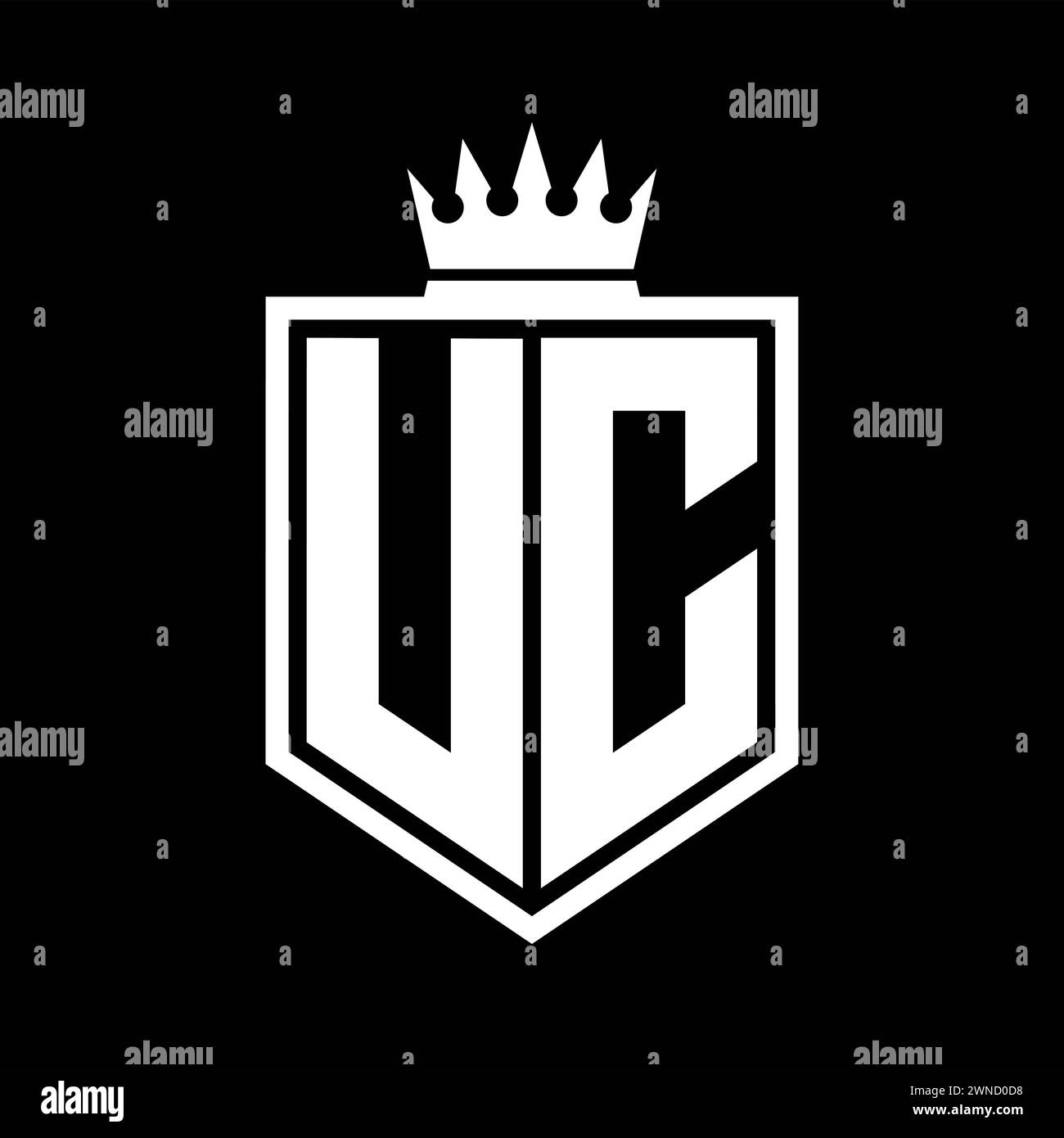 UC Letter Logo monogram bold shield geometric shape with crown outline ...