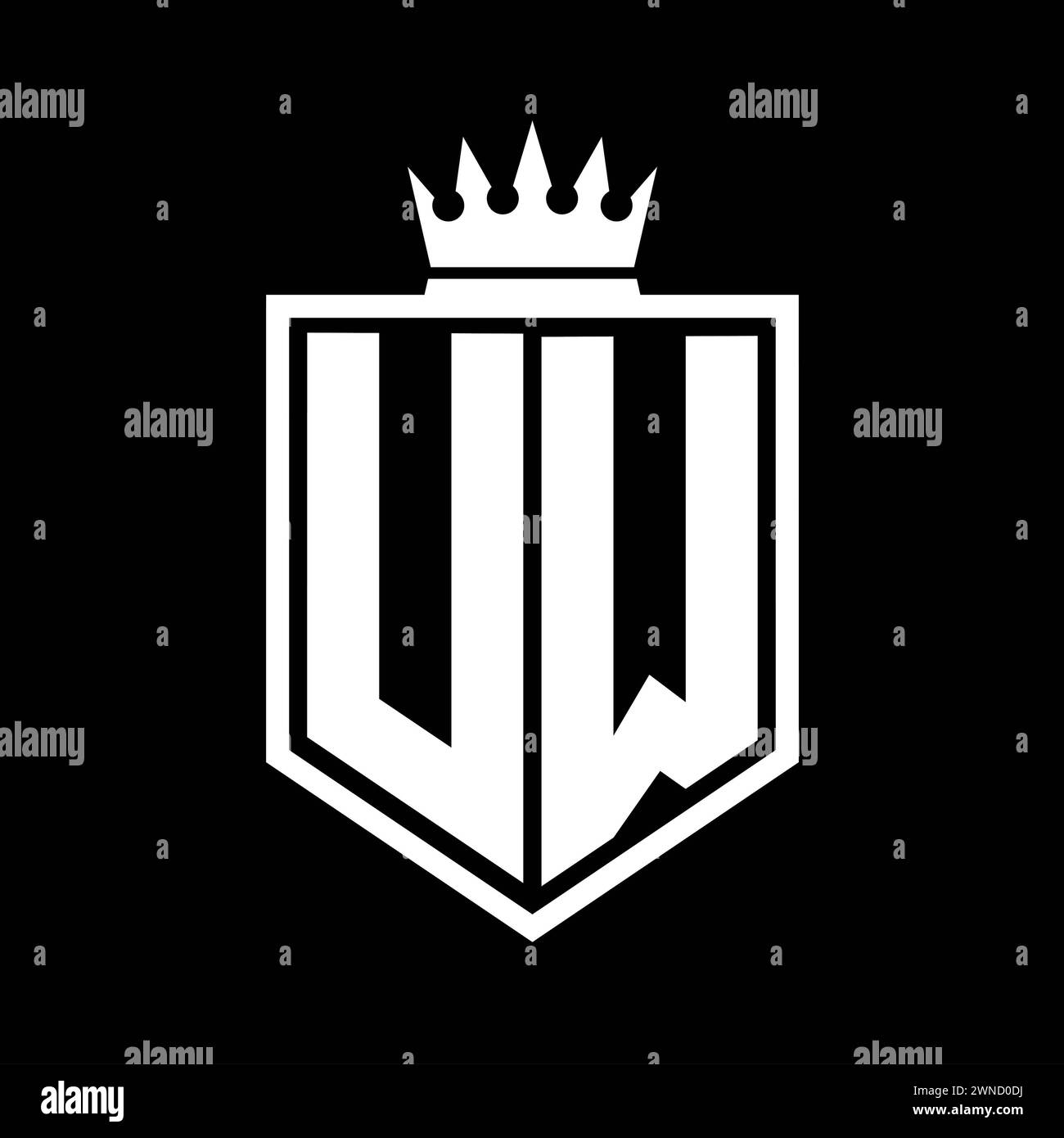UW Letter Logo monogram bold shield geometric shape with crown outline ...