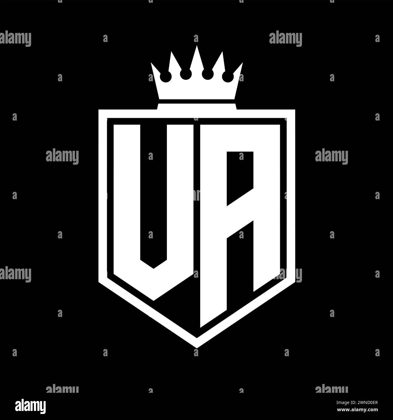 VA Letter Logo monogram bold shield geometric shape with crown outline black and white style ...