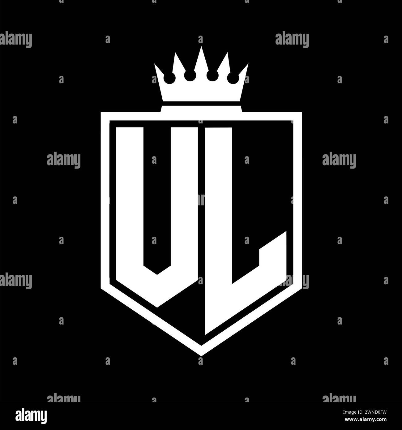 VL Letter Logo monogram bold shield geometric shape with crown outline ...
