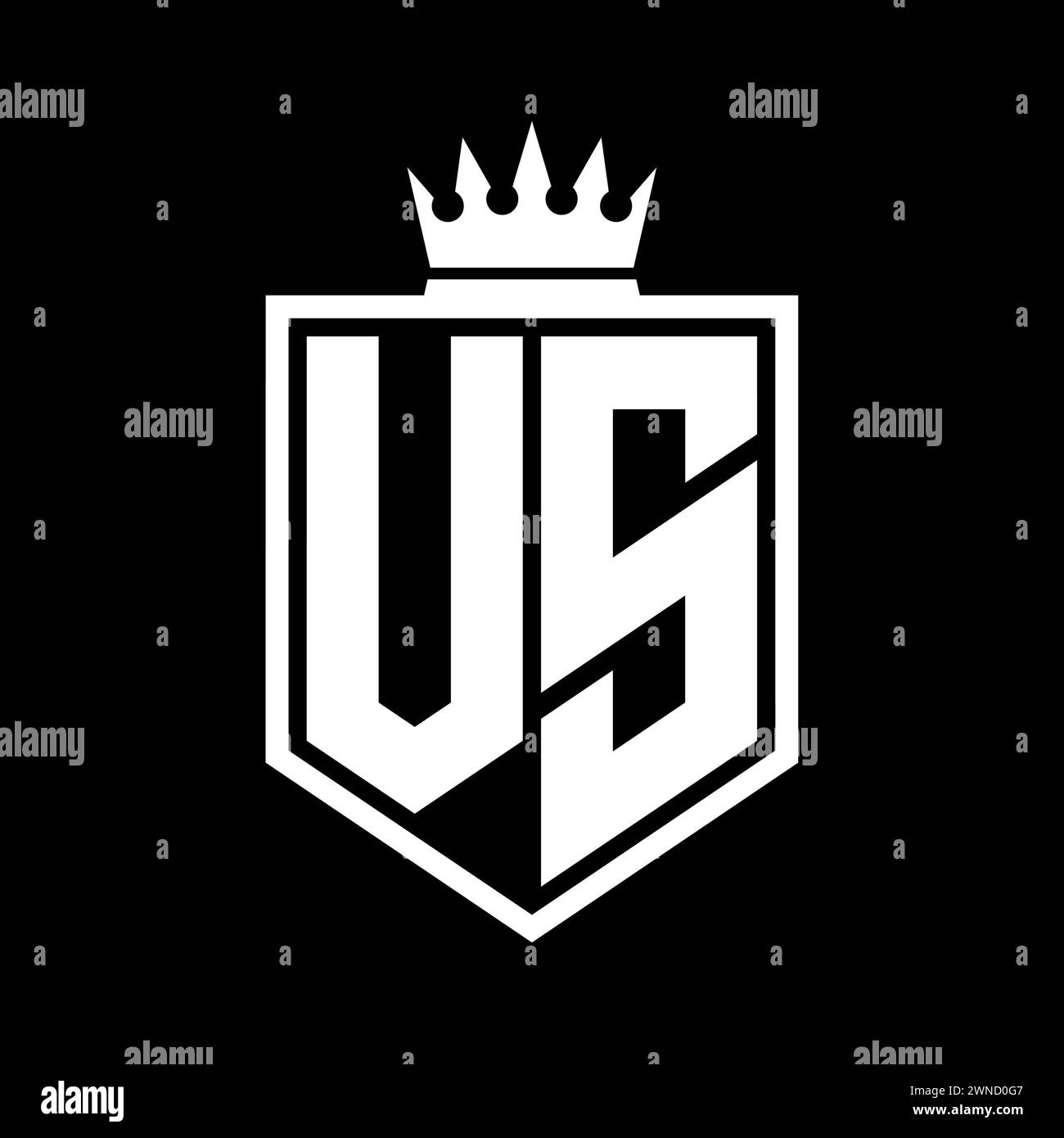 VS Letter Logo monogram bold shield geometric shape with crown outline ...