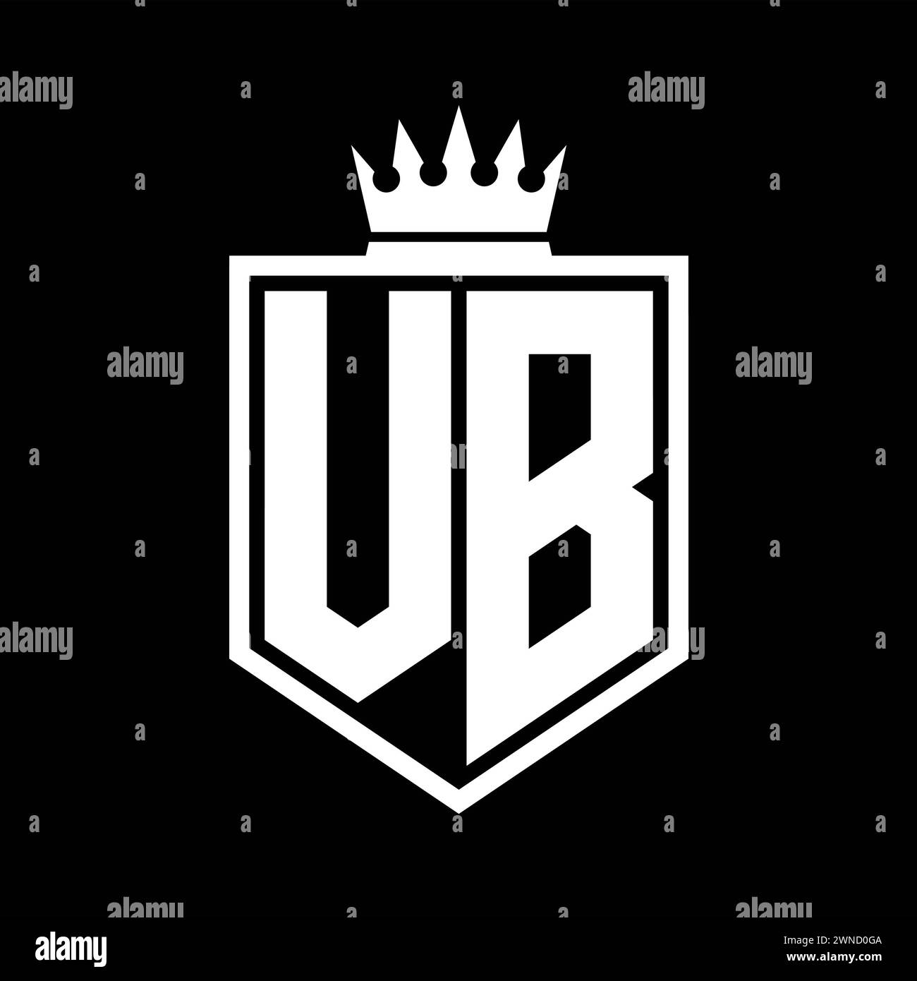 VB Letter Logo monogram bold shield geometric shape with crown outline black and white style ...