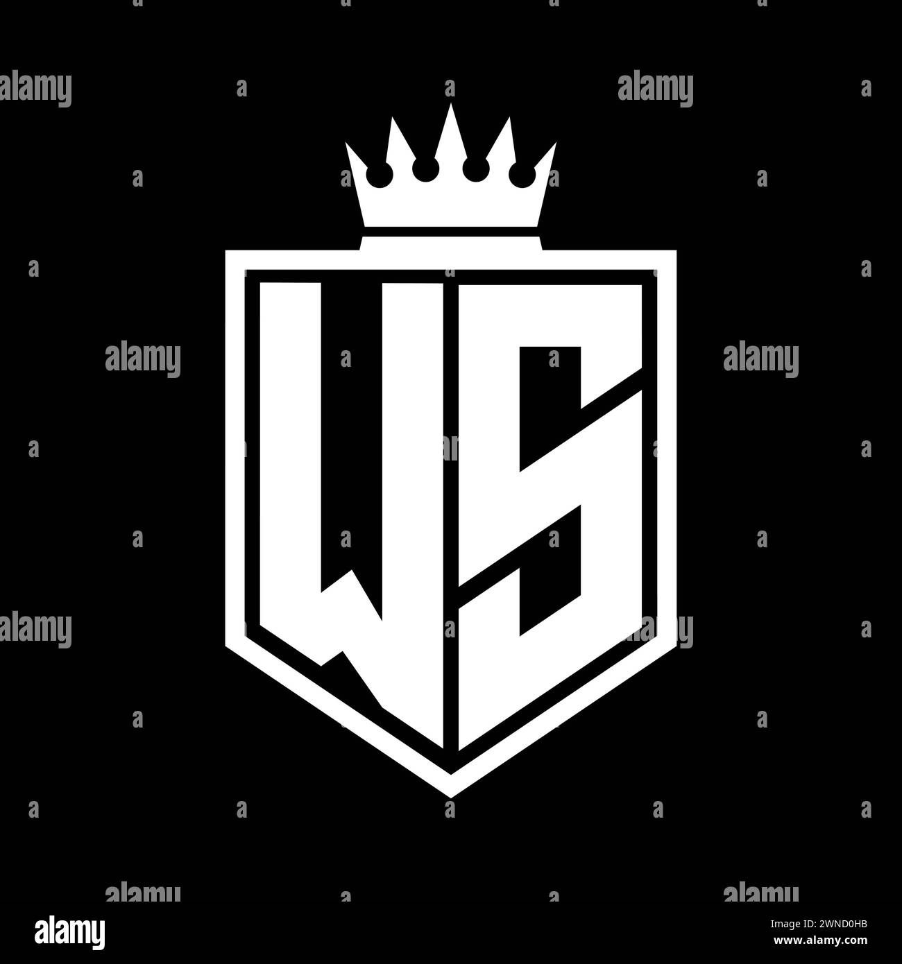 WS Letter Logo monogram bold shield geometric shape with crown outline ...