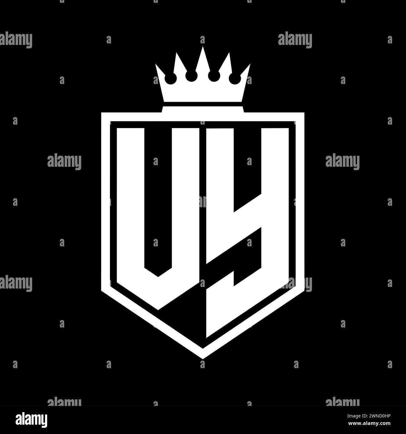 VY Letter Logo monogram bold shield geometric shape with crown outline ...