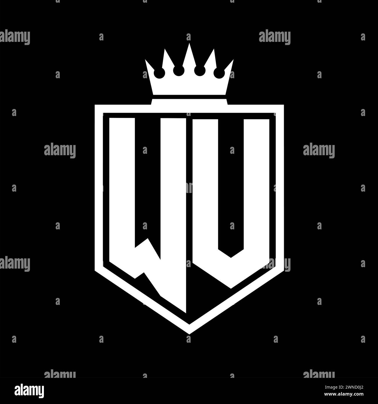 WV Letter Logo monogram bold shield geometric shape with crown outline black and white style ...