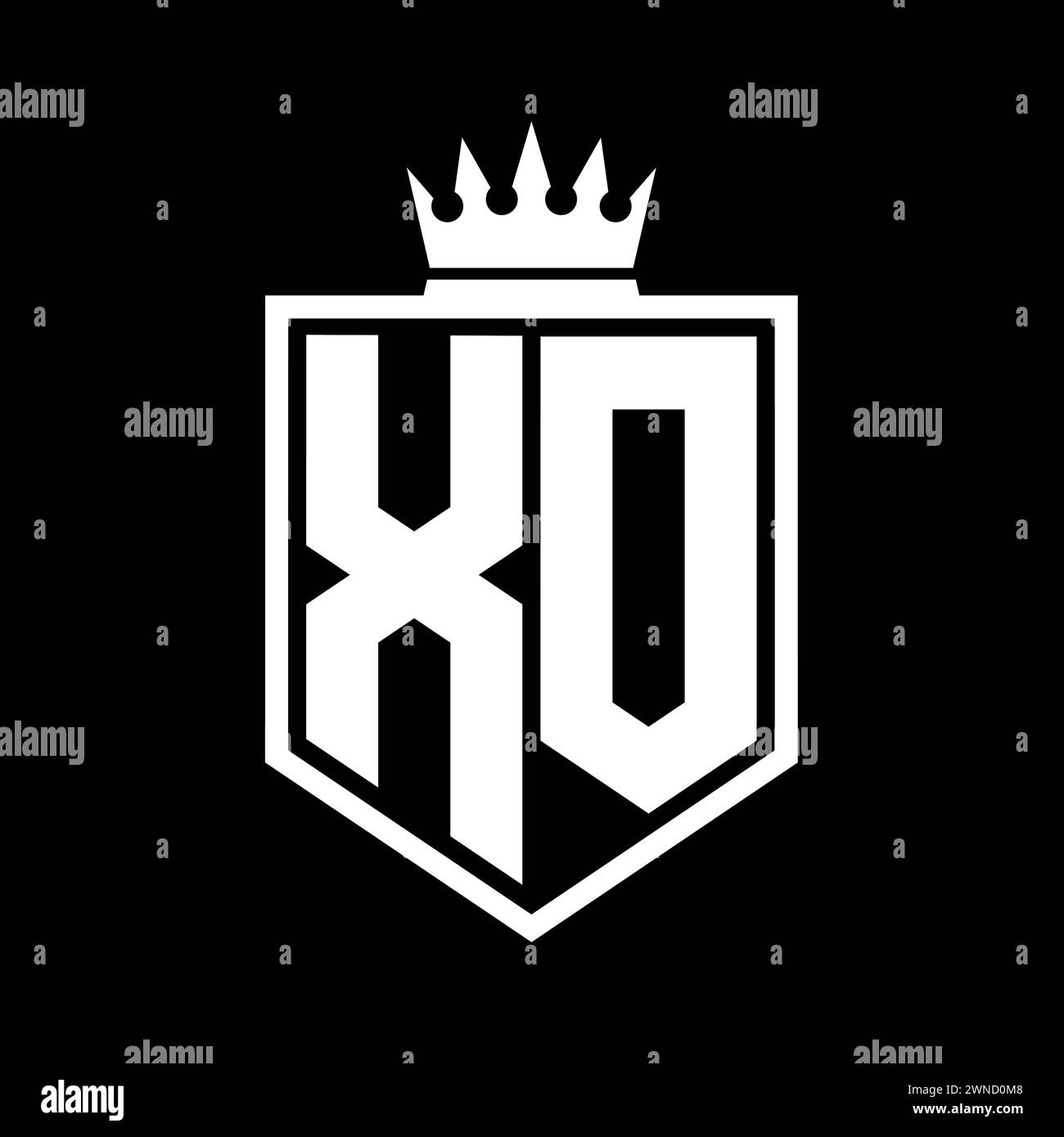 XO Letter Logo monogram bold shield geometric shape with crown outline ...