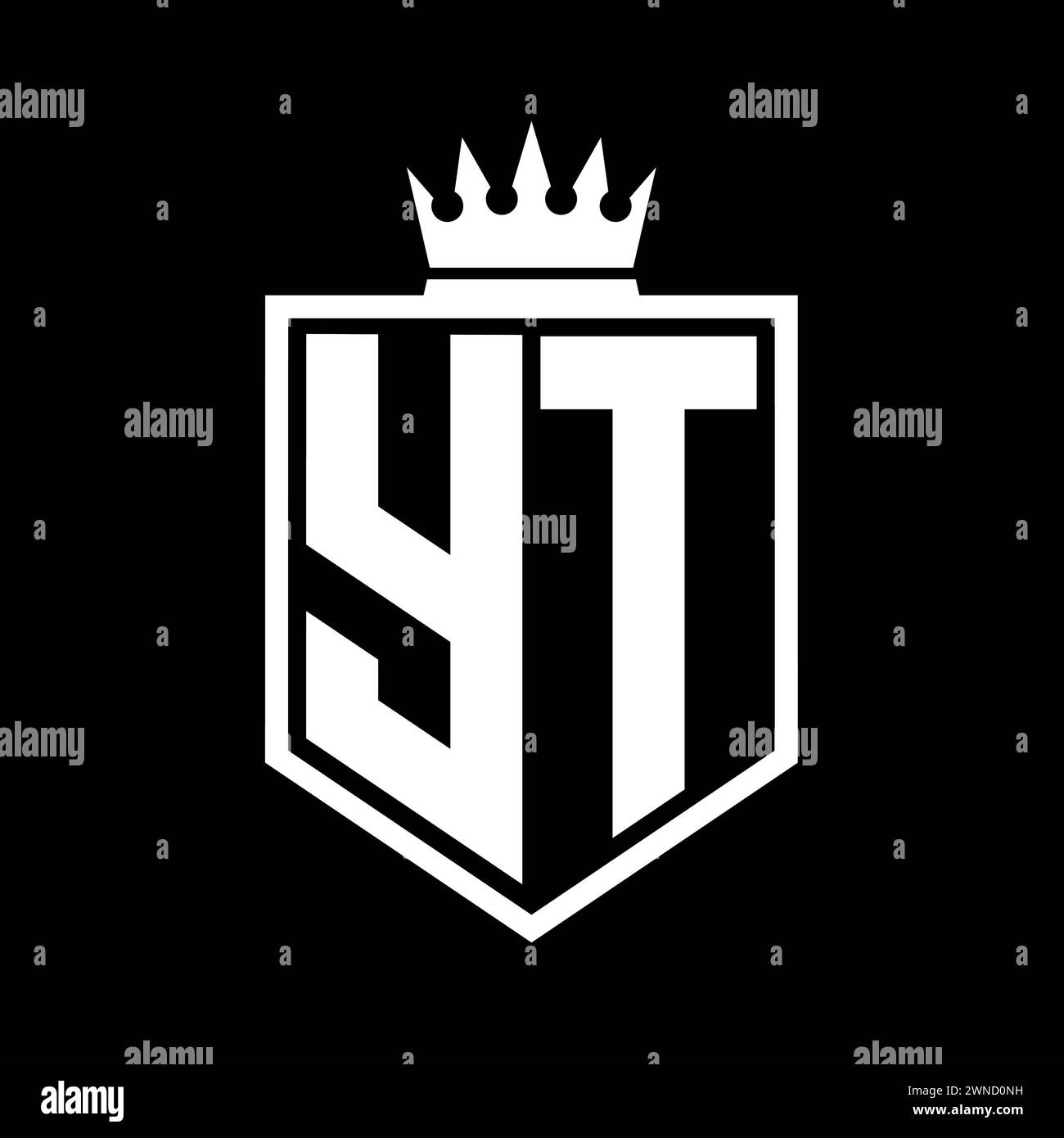 YT Letter Logo monogram bold shield geometric shape with crown outline ...
