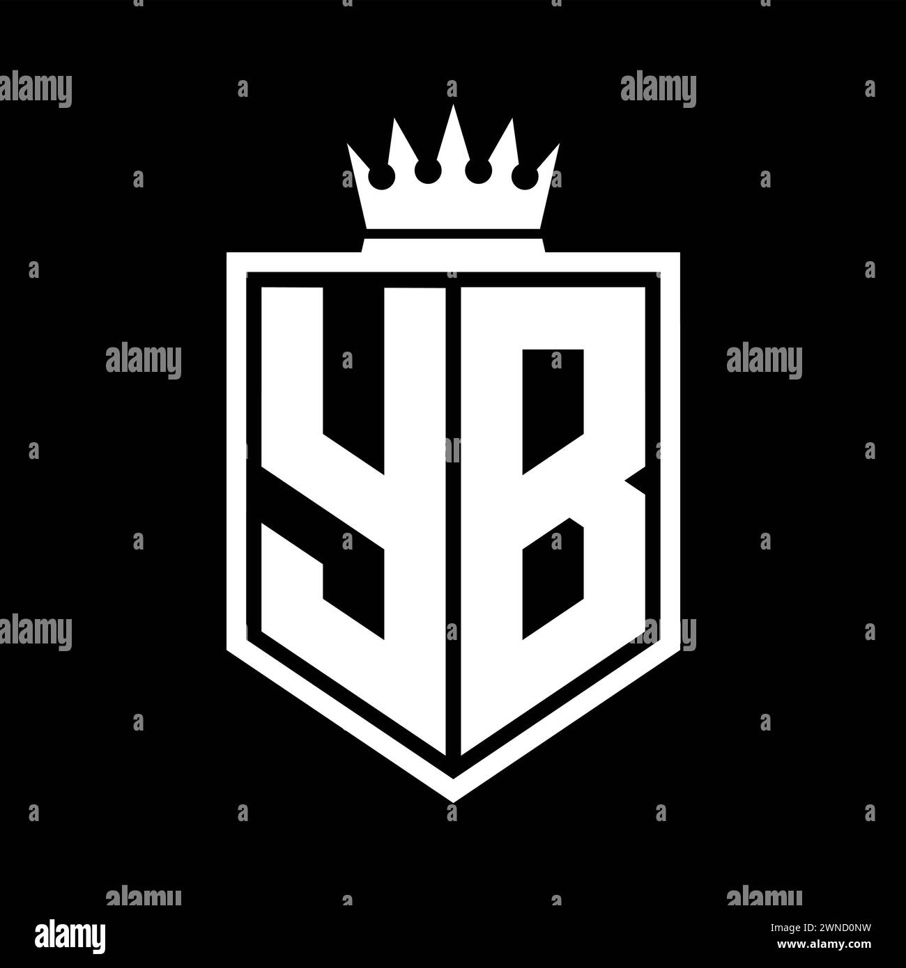 YB Letter Logo monogram bold shield geometric shape with crown outline ...