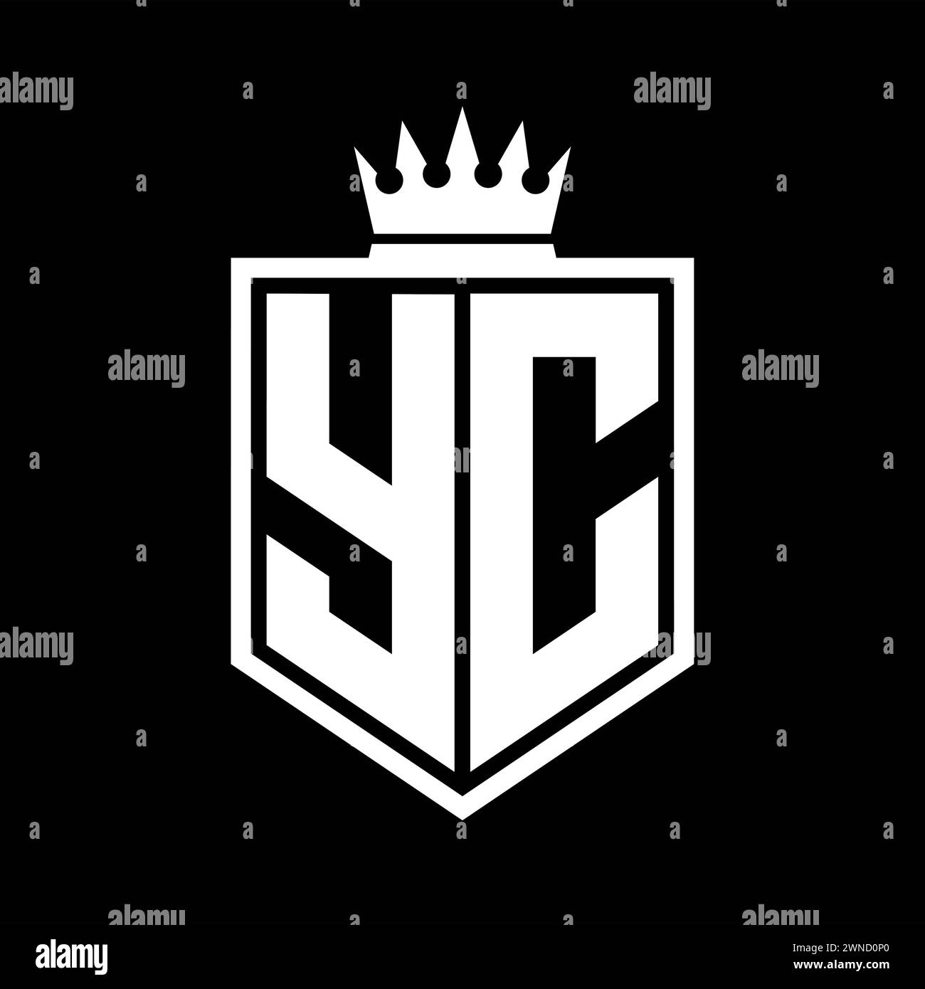 YC Letter Logo monogram bold shield geometric shape with crown outline ...