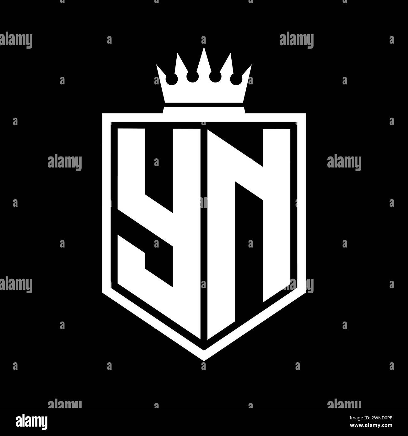 YN Letter Logo monogram bold shield geometric shape with crown outline ...
