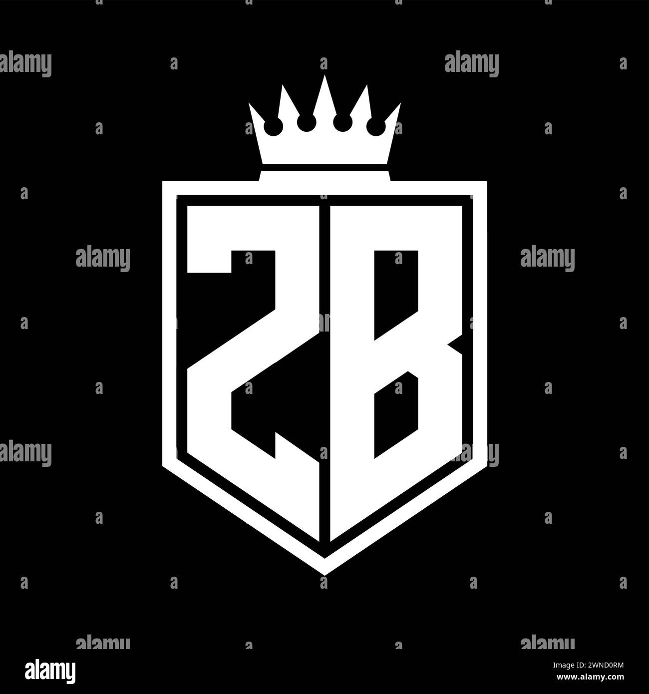 ZB Letter Logo monogram bold shield geometric shape with crown outline ...