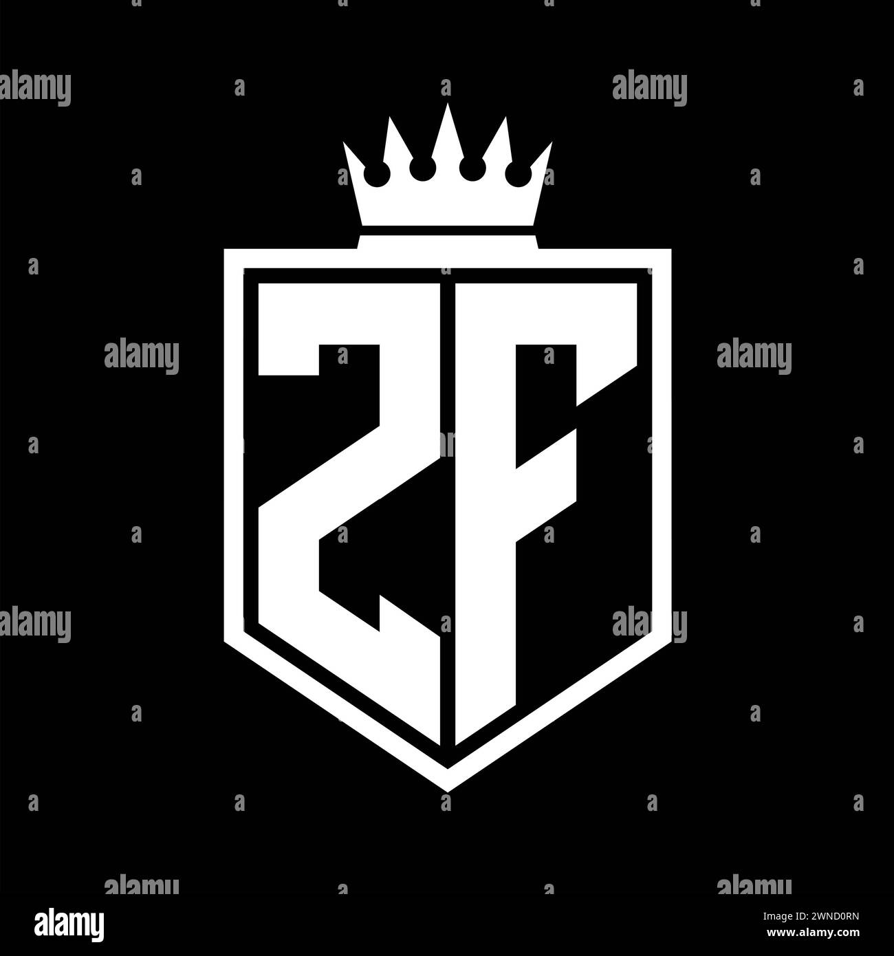 ZF Letter Logo monogram bold shield geometric shape with crown outline ...