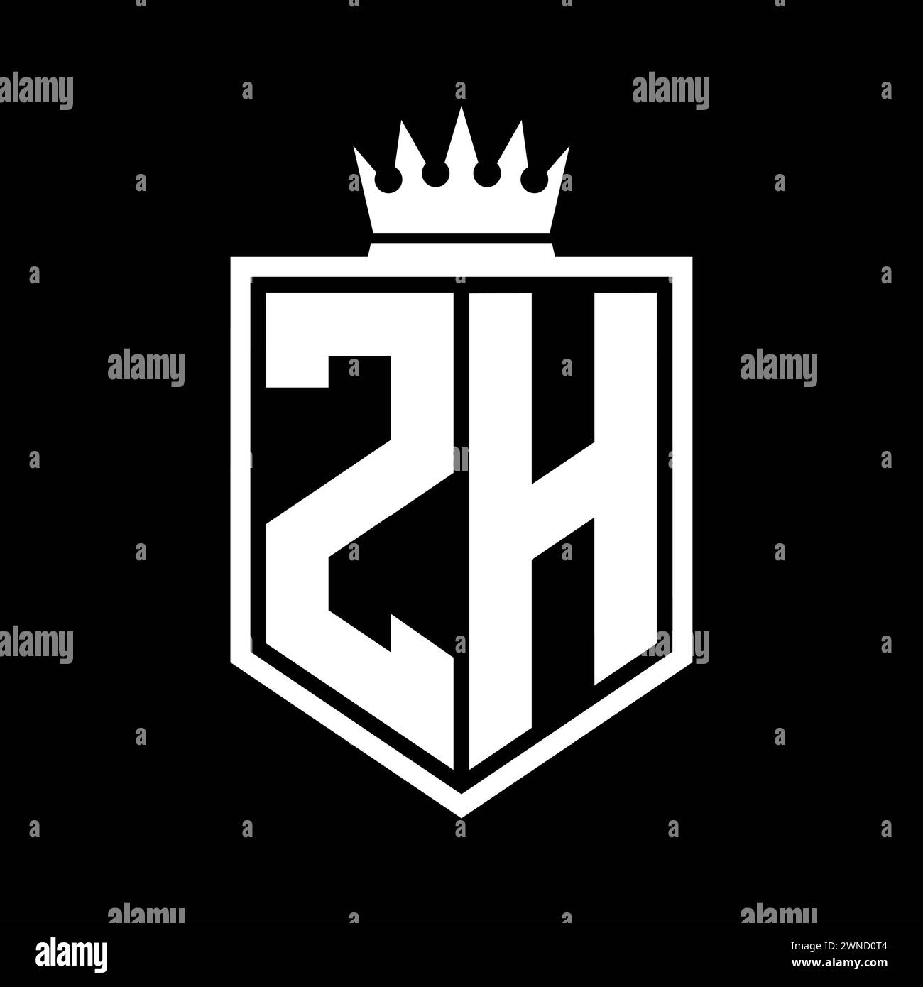 ZH Letter Logo monogram bold shield geometric shape with crown outline ...
