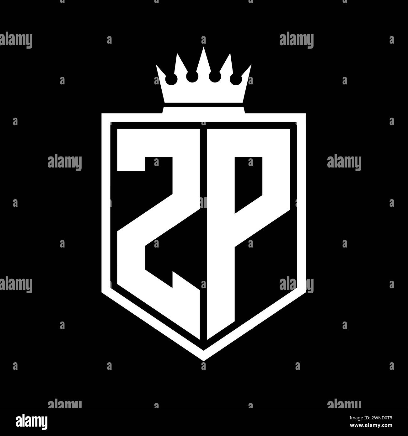 ZP Letter Logo monogram bold shield geometric shape with crown outline ...