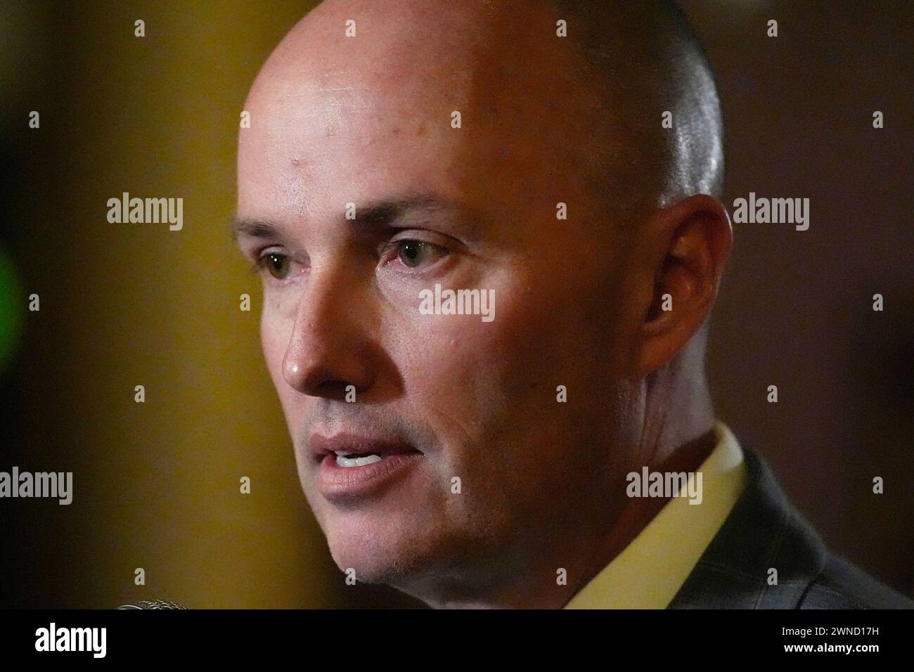 Utah Gov. Spencer Cox speaks during a news briefing during the final ...
