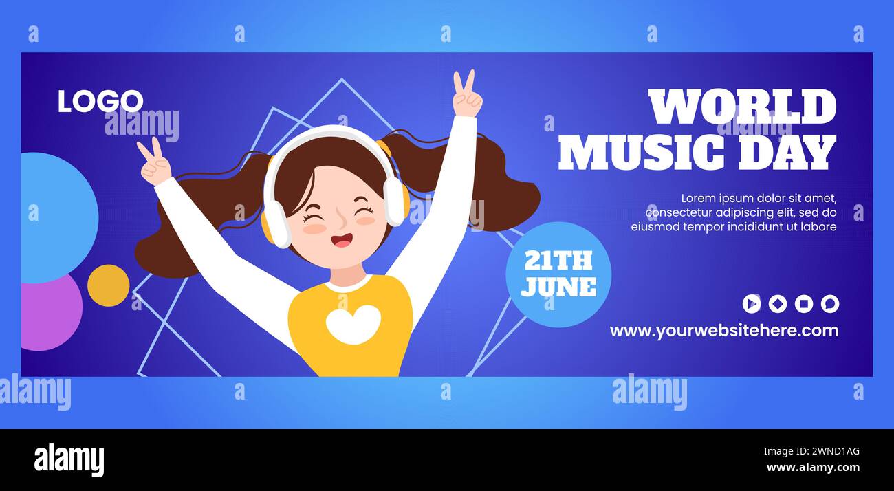 Music Day Cover Flat Cartoon Hand Drawn Templates Background ...