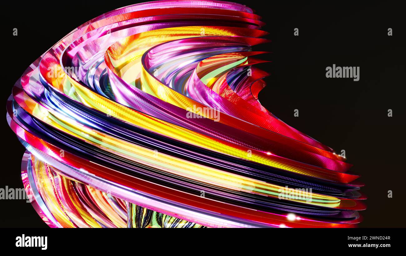 3D rendering, Abstract shape glowing twisted and wavy background ...