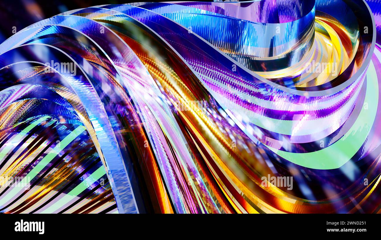 3D rendering, Abstract shape glowing twisted and wavy background ...